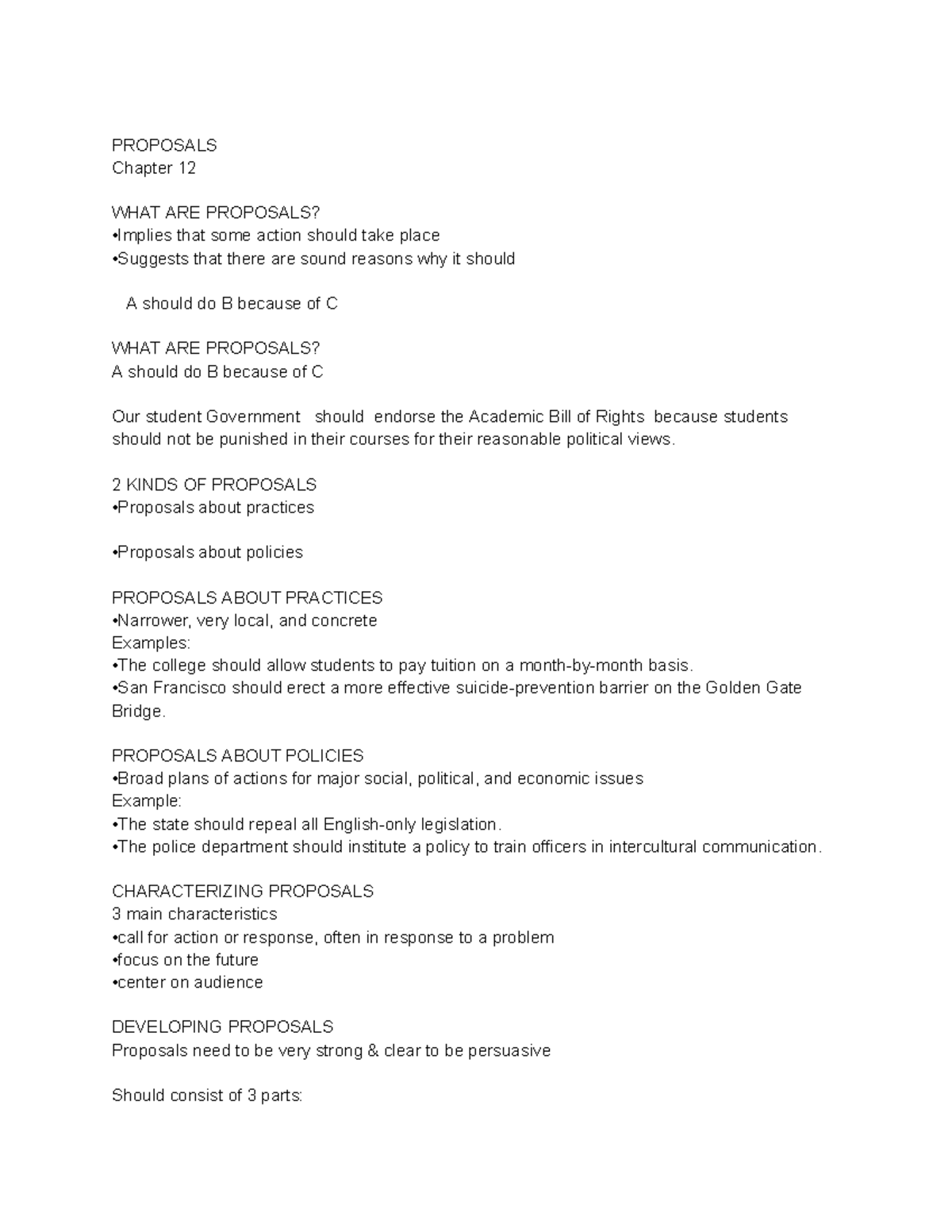 Chapter 12 Notes: Understanding Proposals and Their Characteristics ...
