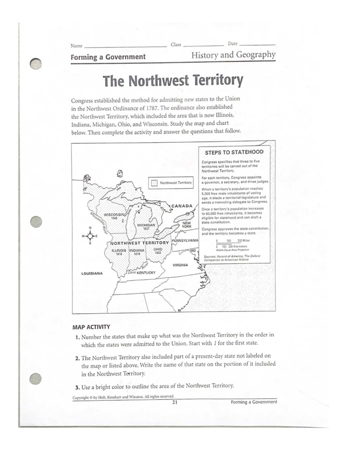 Forming a Government - The ordinance also established the Northwest ...