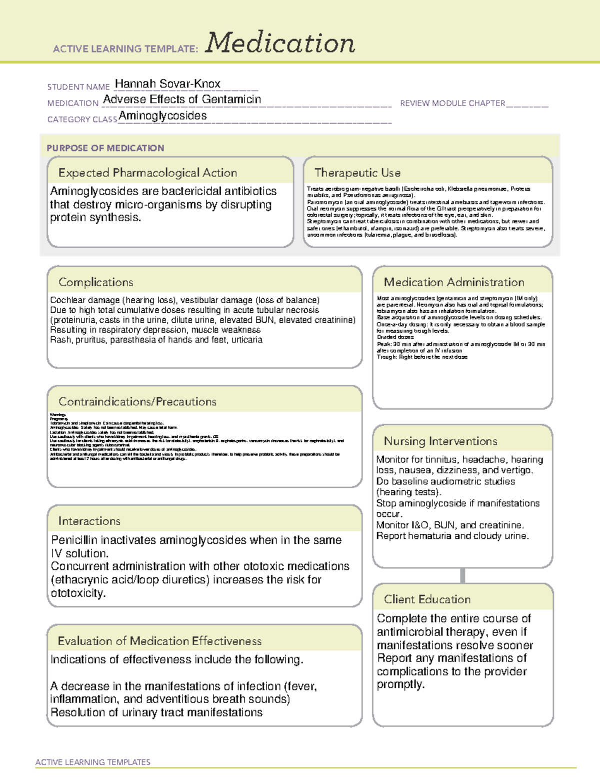 Adverse Effects of Gentamicin - ACTIVE LEARNING TEMPLATES Medication ...