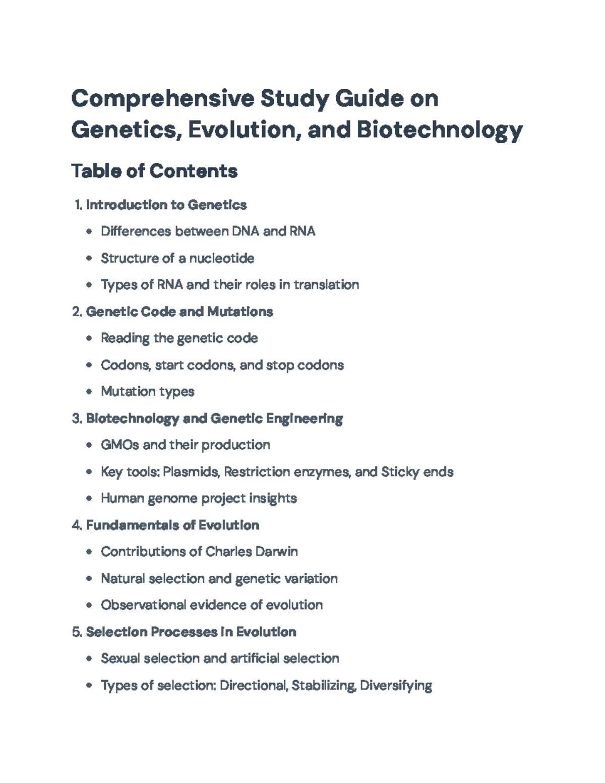 Comprehensive Study Guide for Genetics, Biotechnology, and Evolution ...