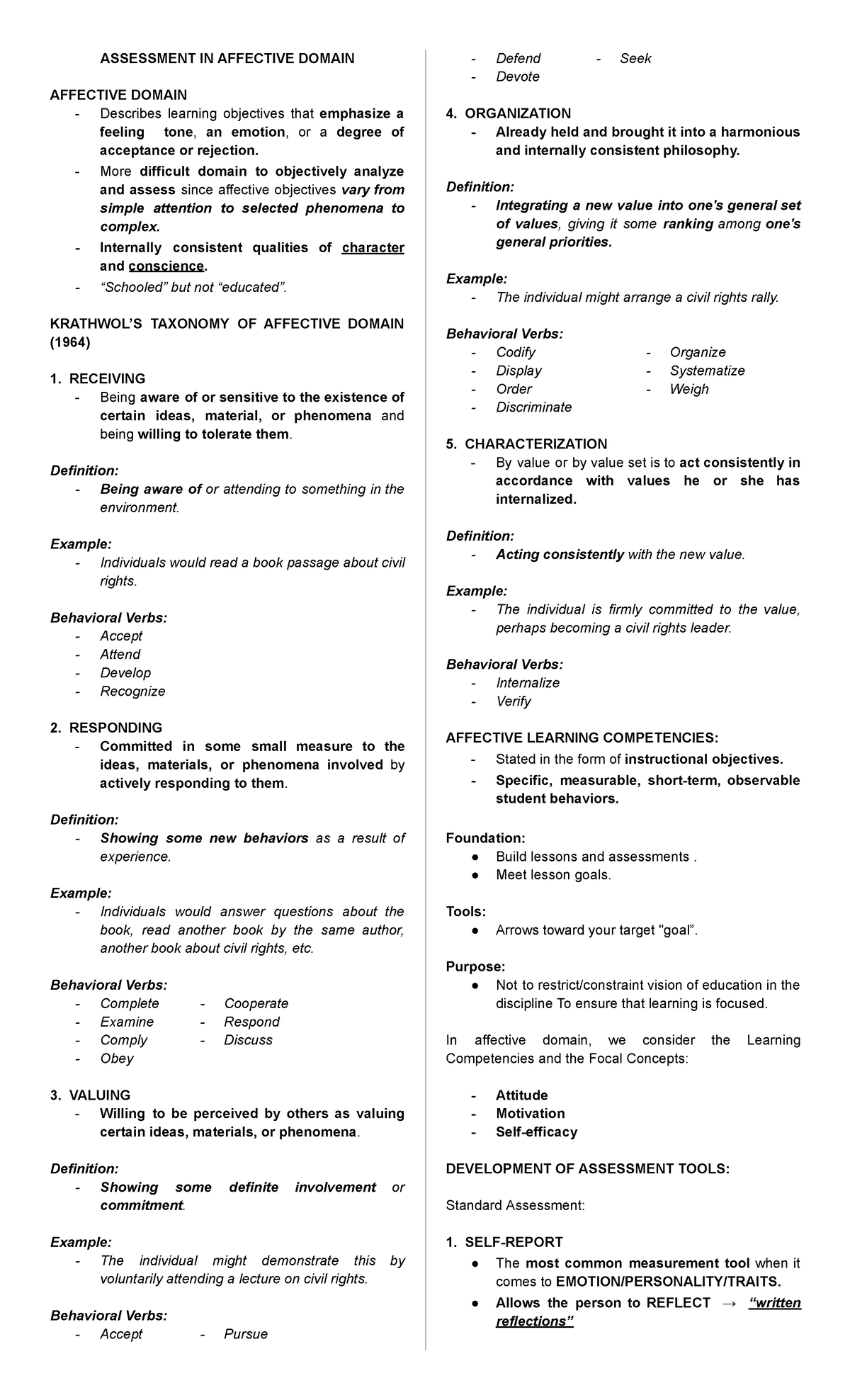 Assessment in Affective Domain: Understanding Learning Objectives and ...