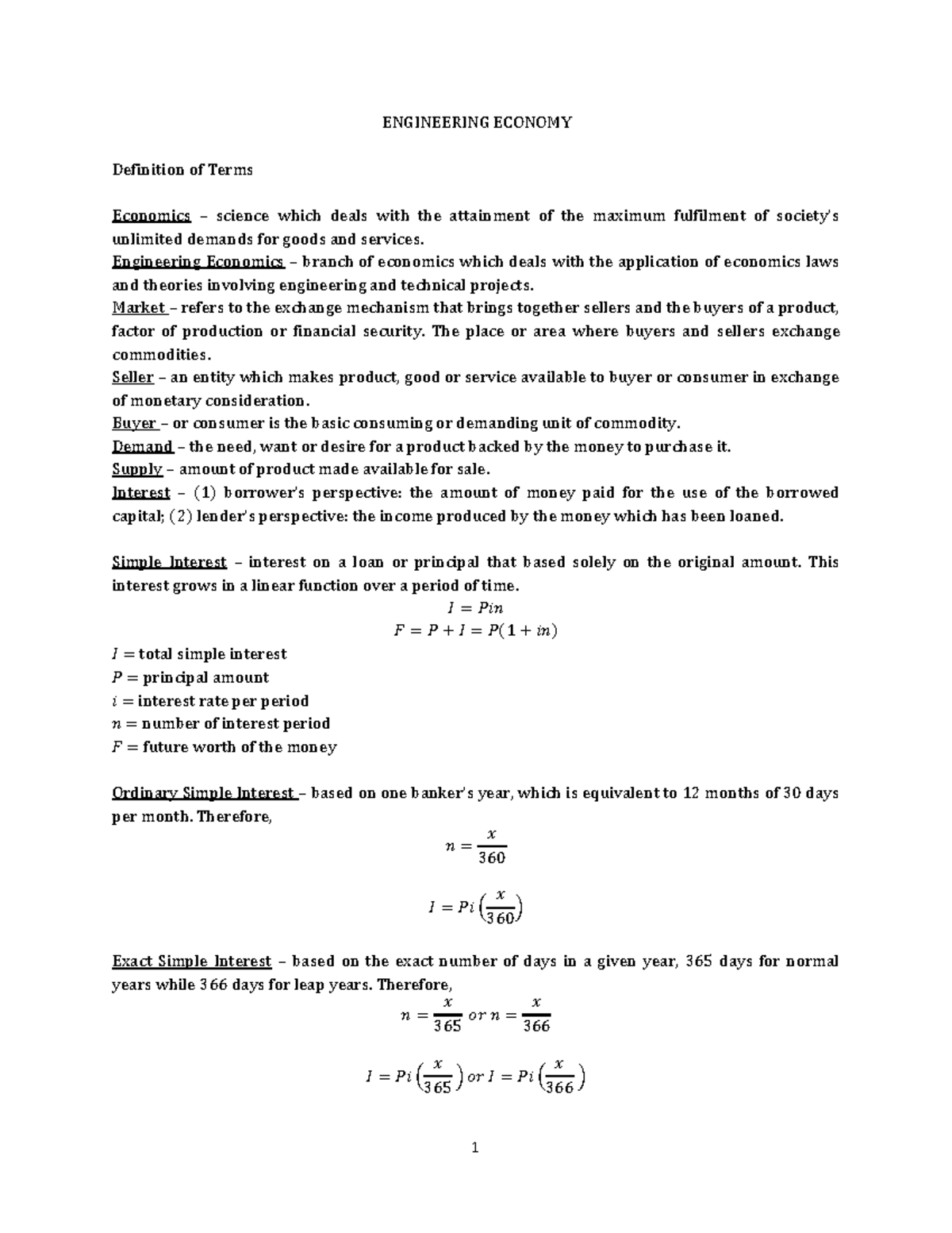 Engineering Economy (ENG 101): Key Terms and Concepts Explained - Studocu
