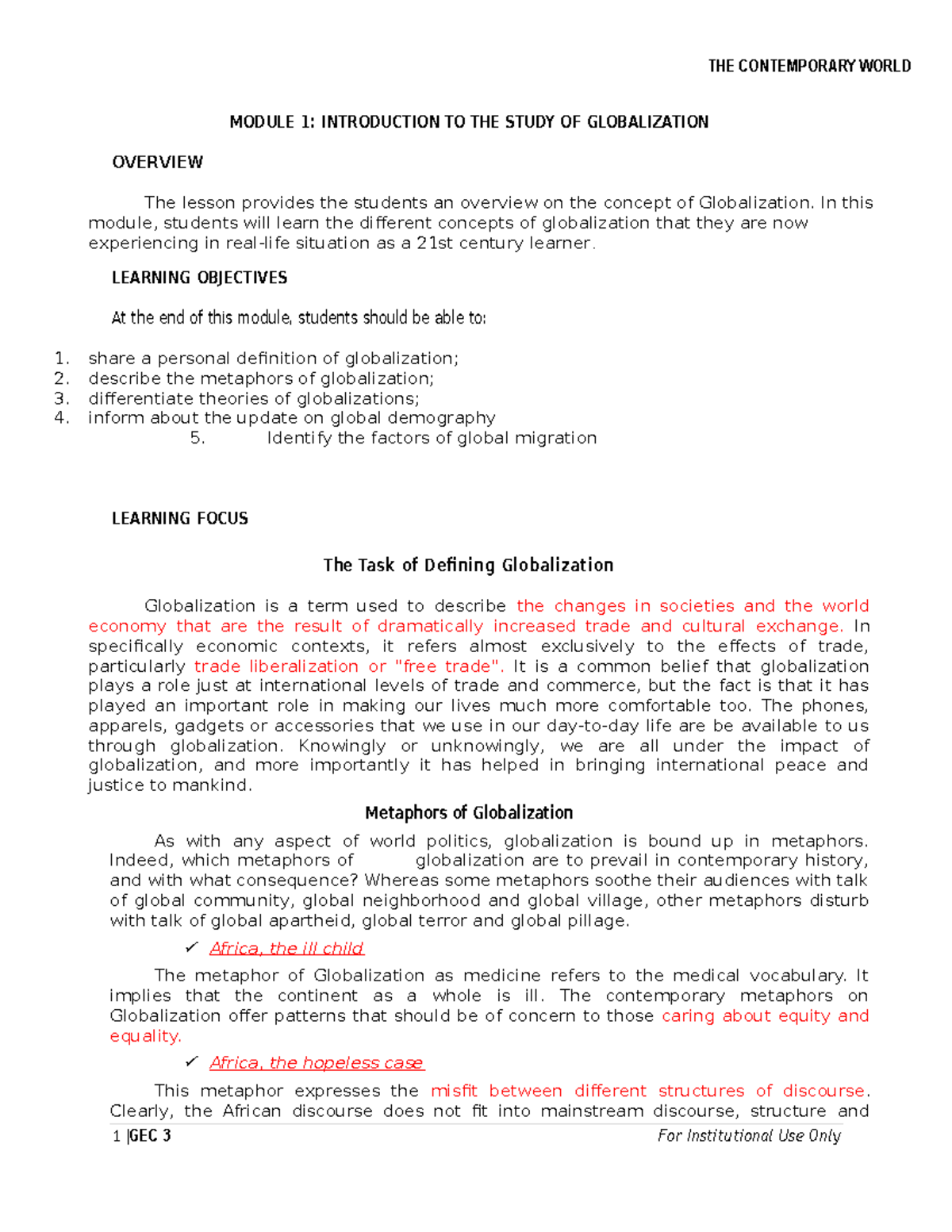 Module 1: Understanding Globalization in the 21st Century - Studocu