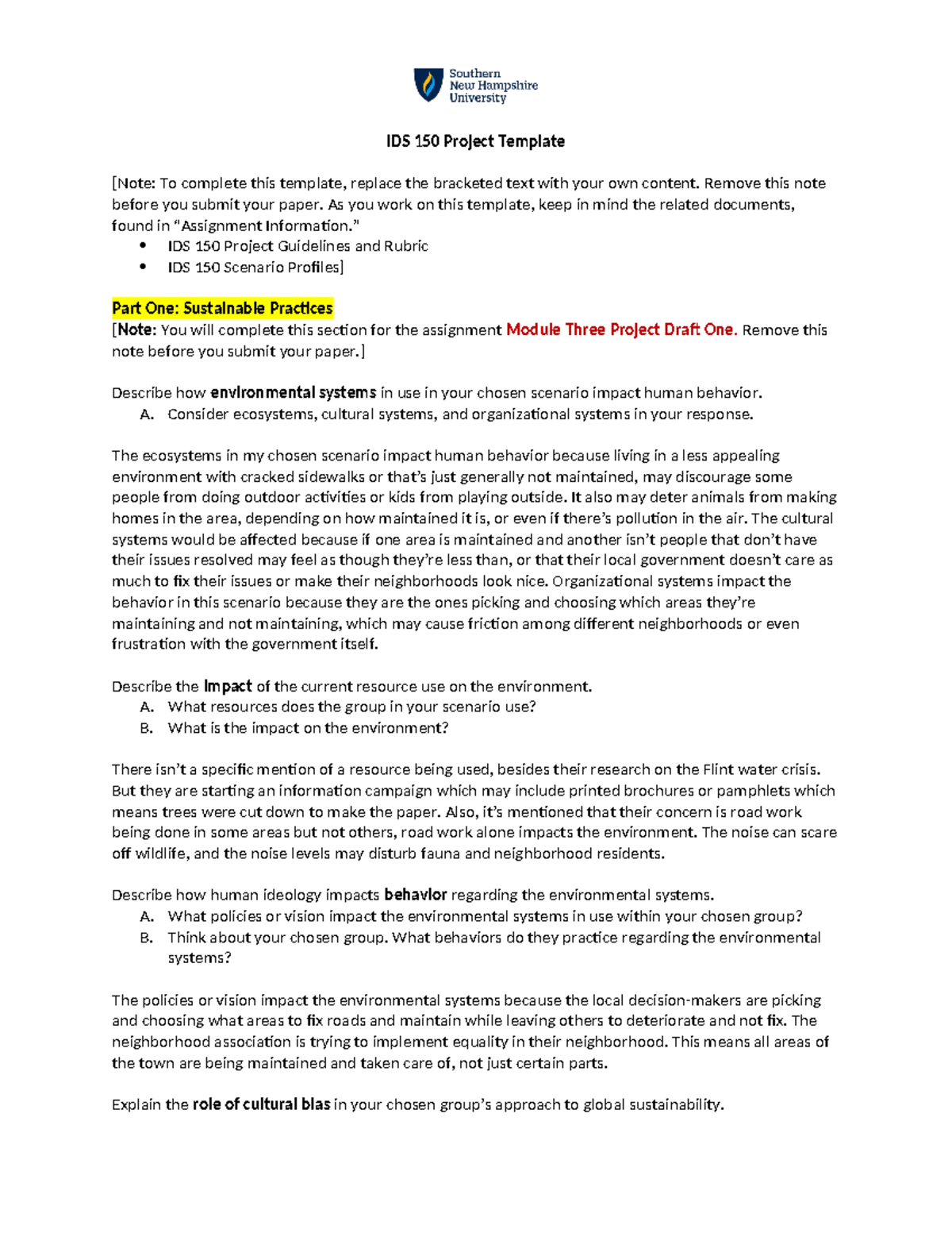 IDS 150 Project Module 3: Sustainable Practices Draft and Guidelines - Studocu