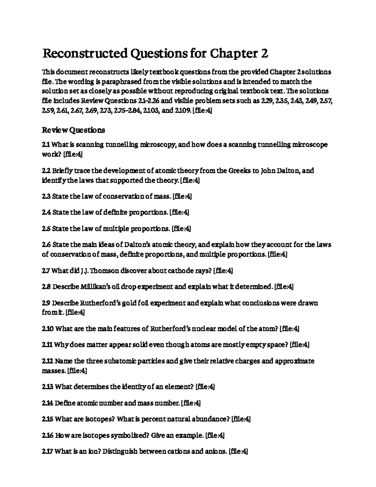 Reconstructed Questions for Chapter 2 - Chemistry Study Guide - Studocu