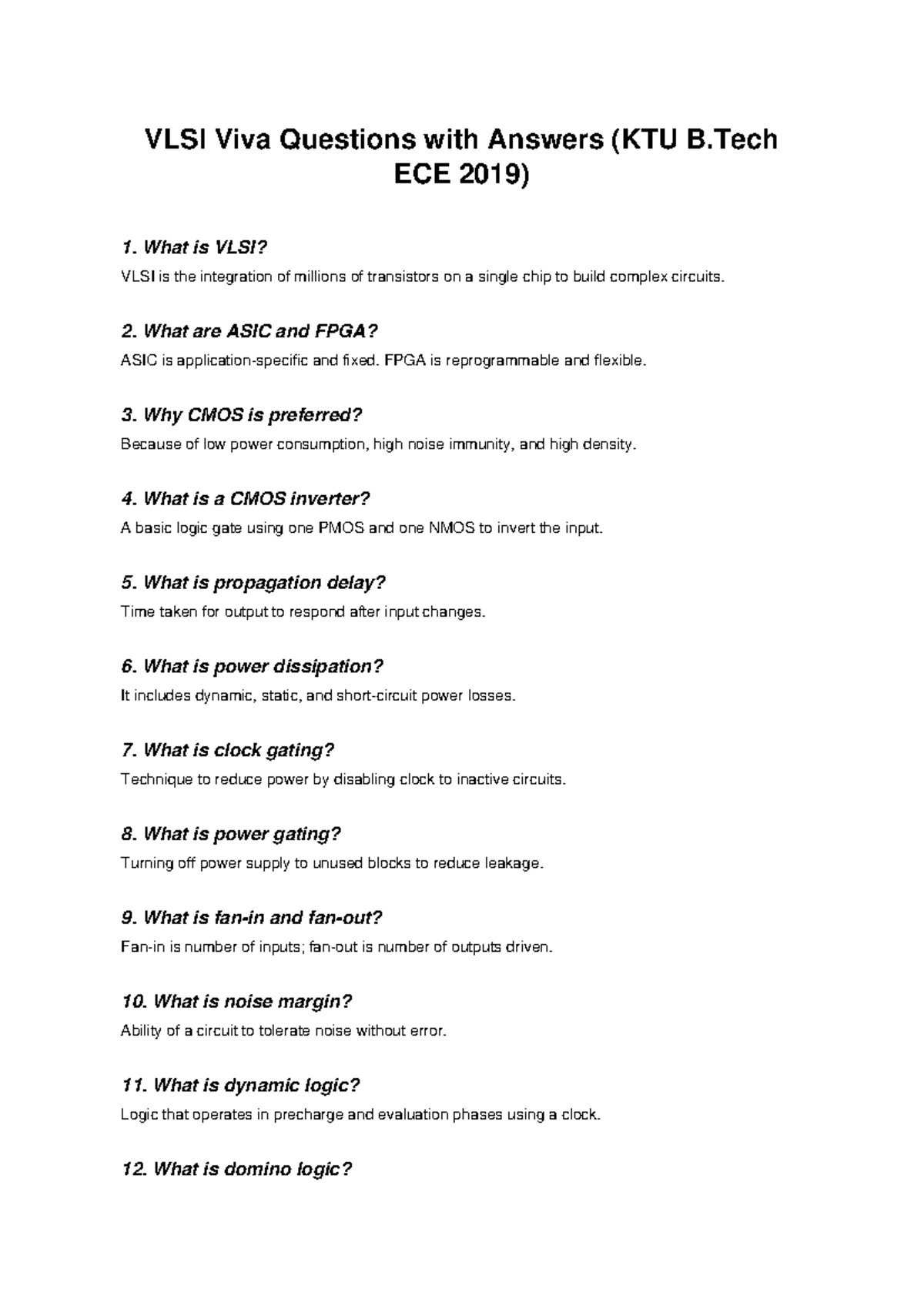 VLSI Viva Questions & Answers (KTU B.Tech ECE 2019) - Studocu