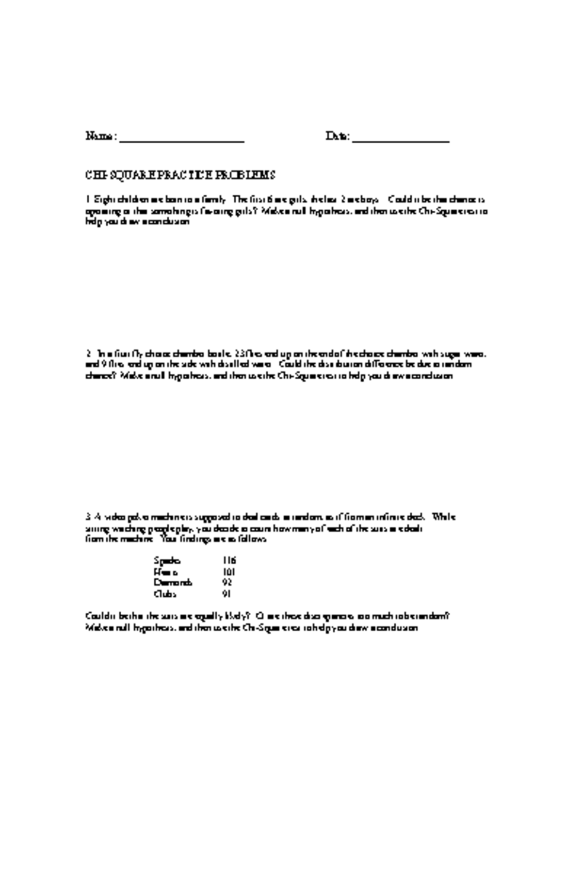Chi-Square Practice Problems (1-3) with Key - Studocu