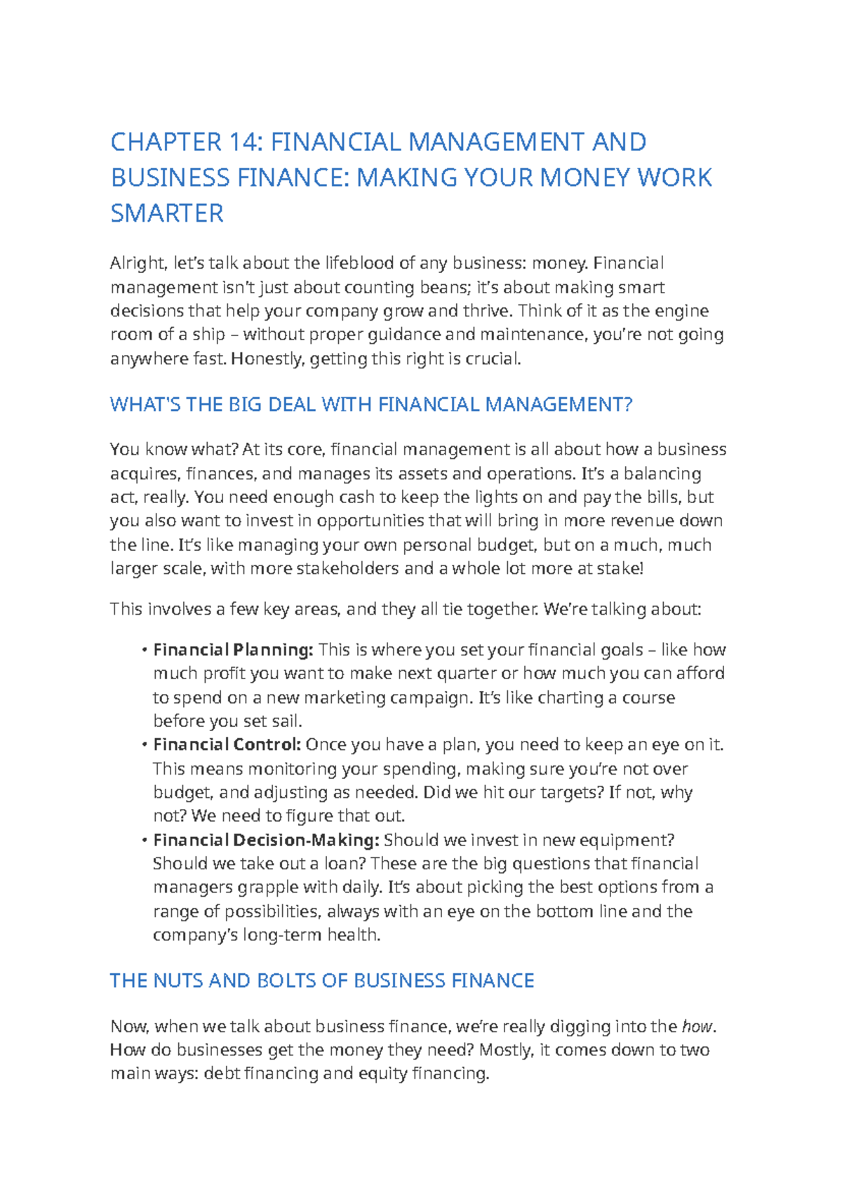 CHAPTER 14: FINANCIAL MANAGEMENT INSIGHT (BUSINESS FINANCE) - Studocu