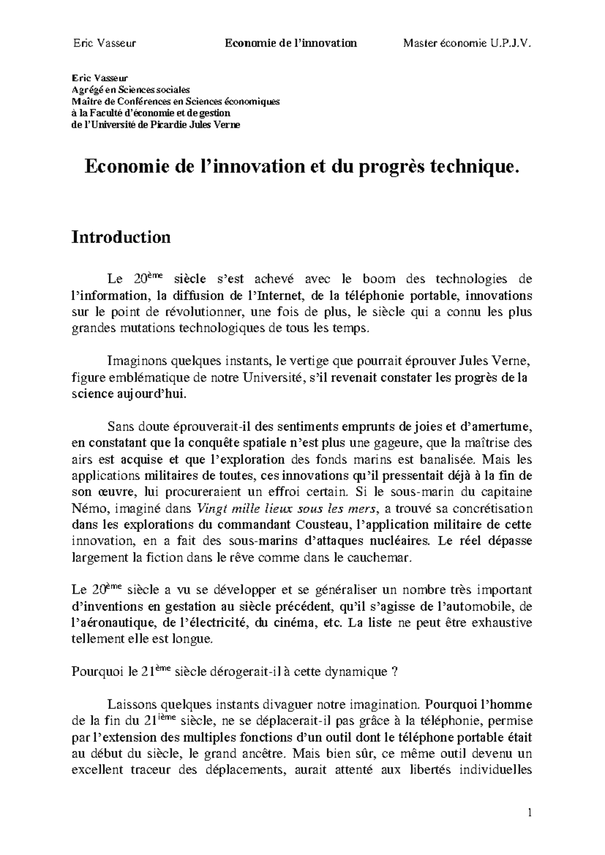 Eco innov cours - Eric Vasseur Agrégé en Sciences sociales Maître de ...