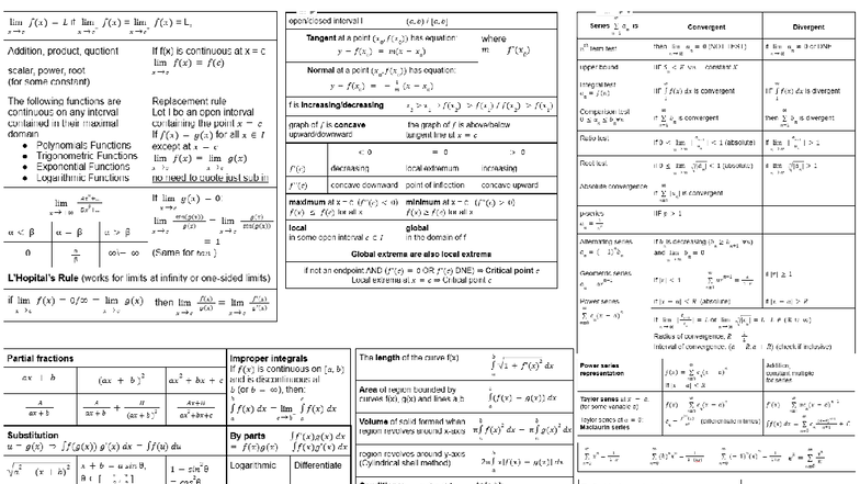 MA1521 Final Exam Cheat Sheet: Limits, Series, and Convergence - Studocu