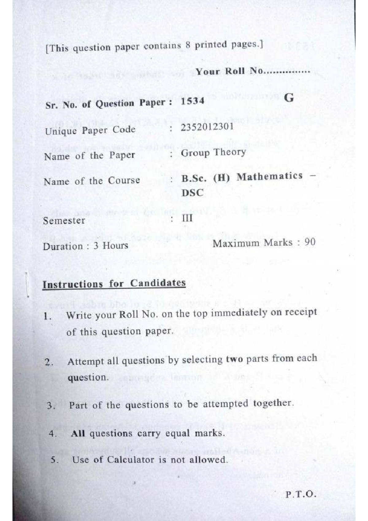 B.Sc. (H) Mathematics Sem 3 Group Theory Question Paper 2022-23 - Studocu