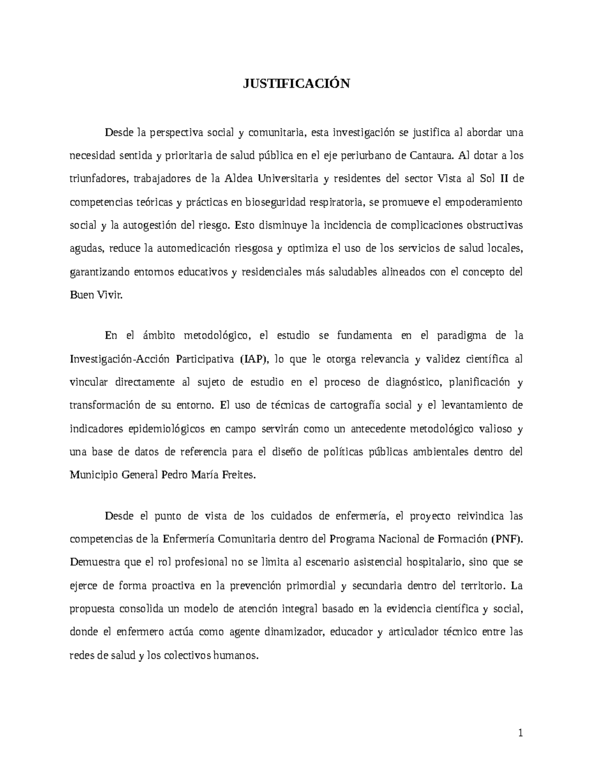 Justificación del Plan de Intervención en Enfermería Comunitaria PNF ...