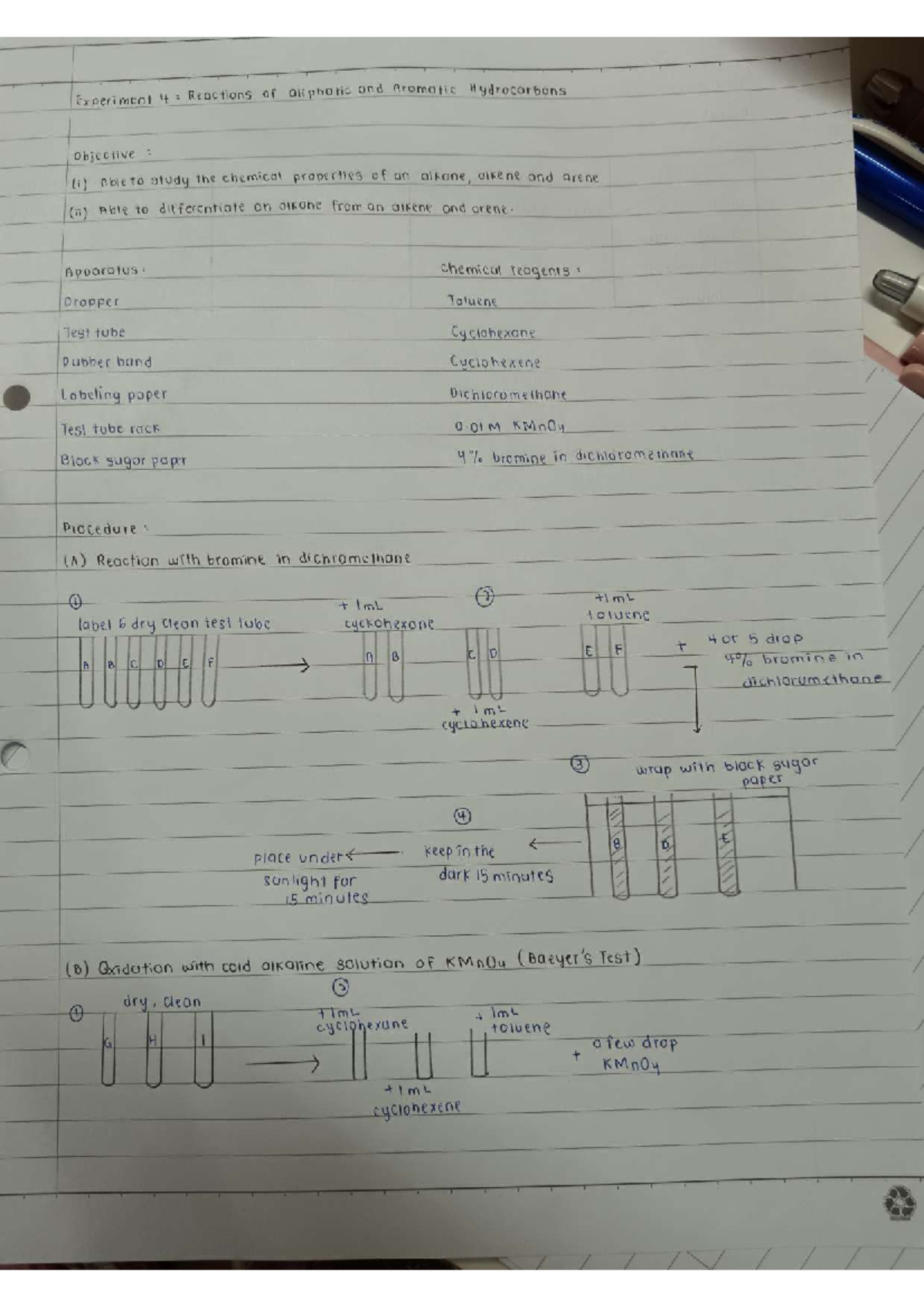 Experiment 4: Reactions of Aliphatic & Aromatic Hydrocarbons - Studocu