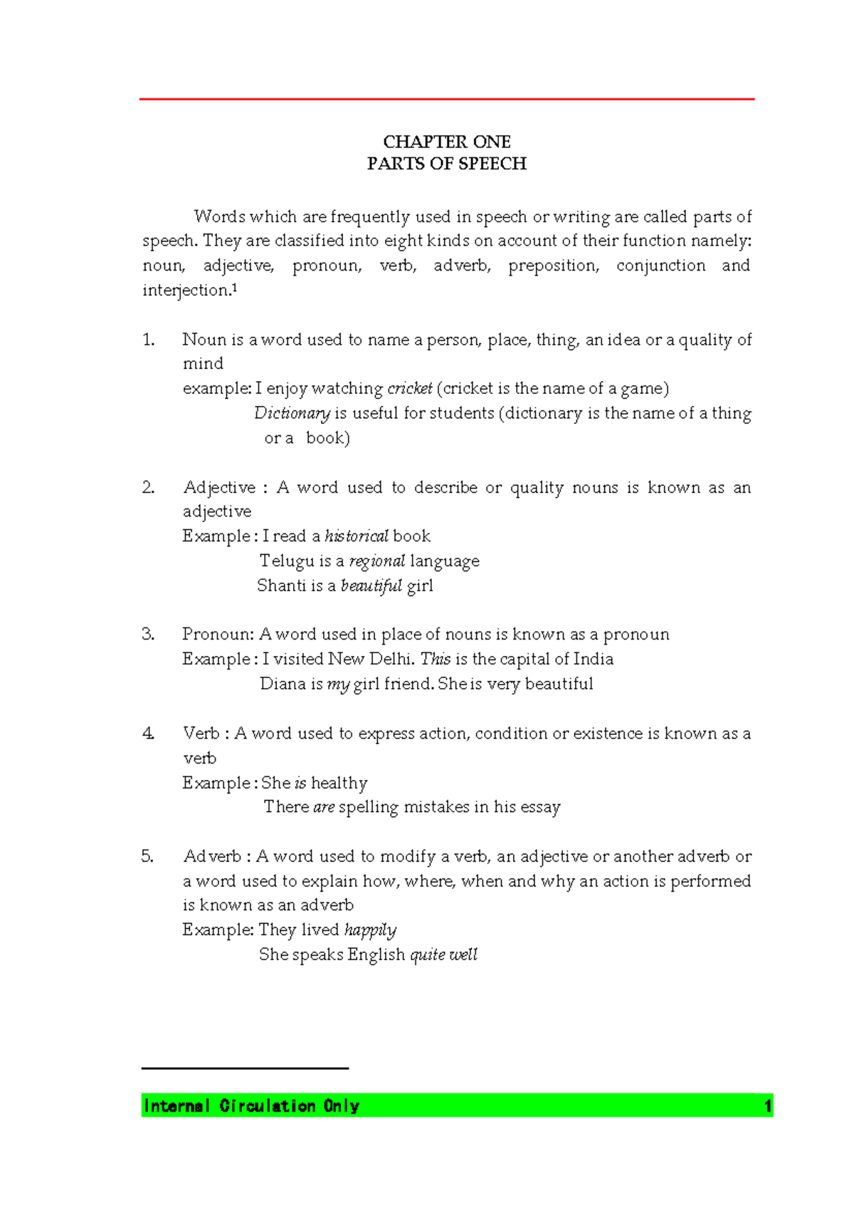 CHAPTER ONE: PARTS OF SPEECH - A Comprehensive Guide (ENG 101) - Studocu