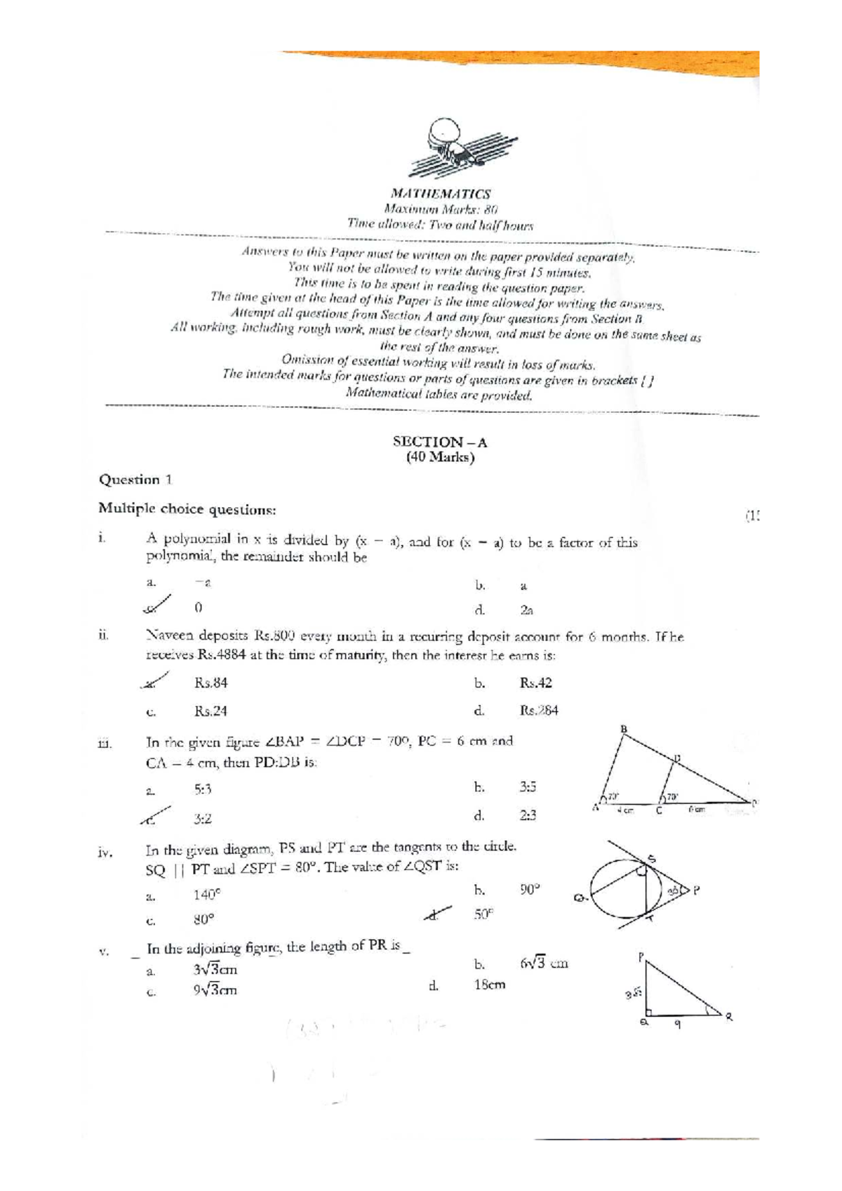 FKS Maths Preboard 3 QP - KISA-ICSE - Answer Key for Mathematics Exam ...