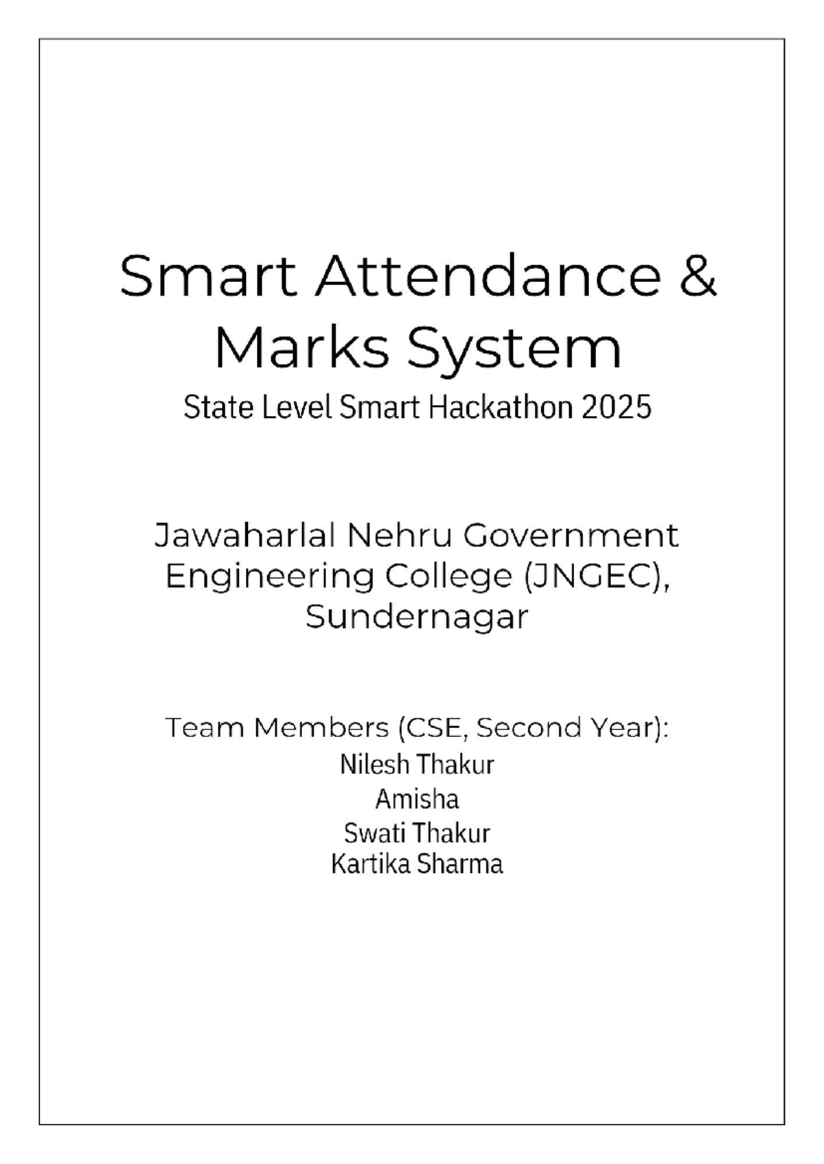 Smart Attendance Marks System - Hackathon 2025 (CSE, 2nd Year) - Studocu