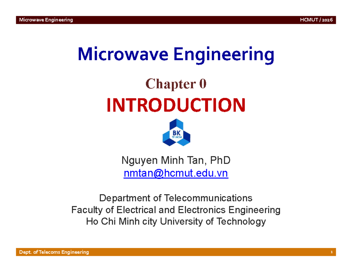 Microwave Engineering HCMUT 2026: Chapter 0 - Introduction - Studocu