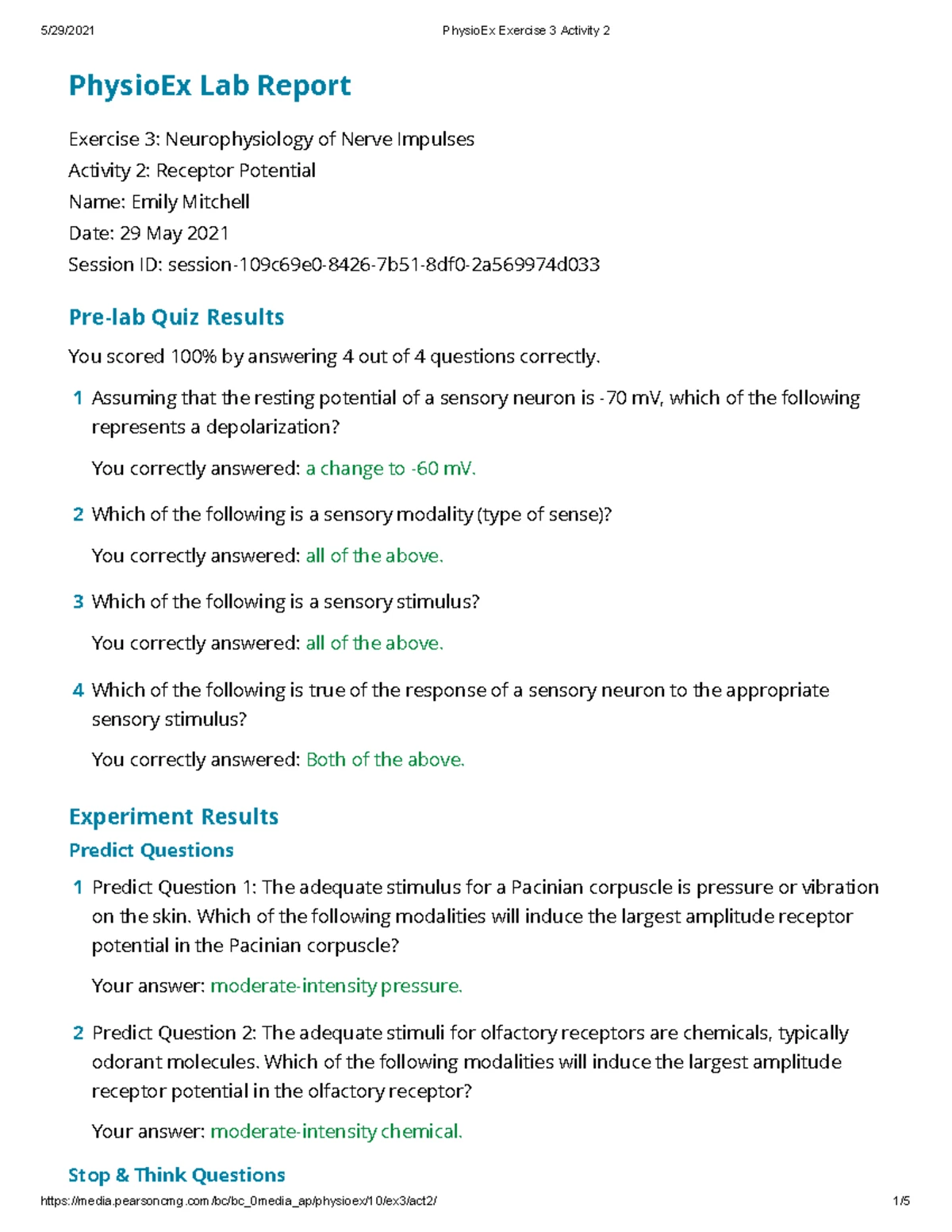 Physio Ex Exercise 10 Activity 1 - PhysioEx Lab Report Exercise 10 ...