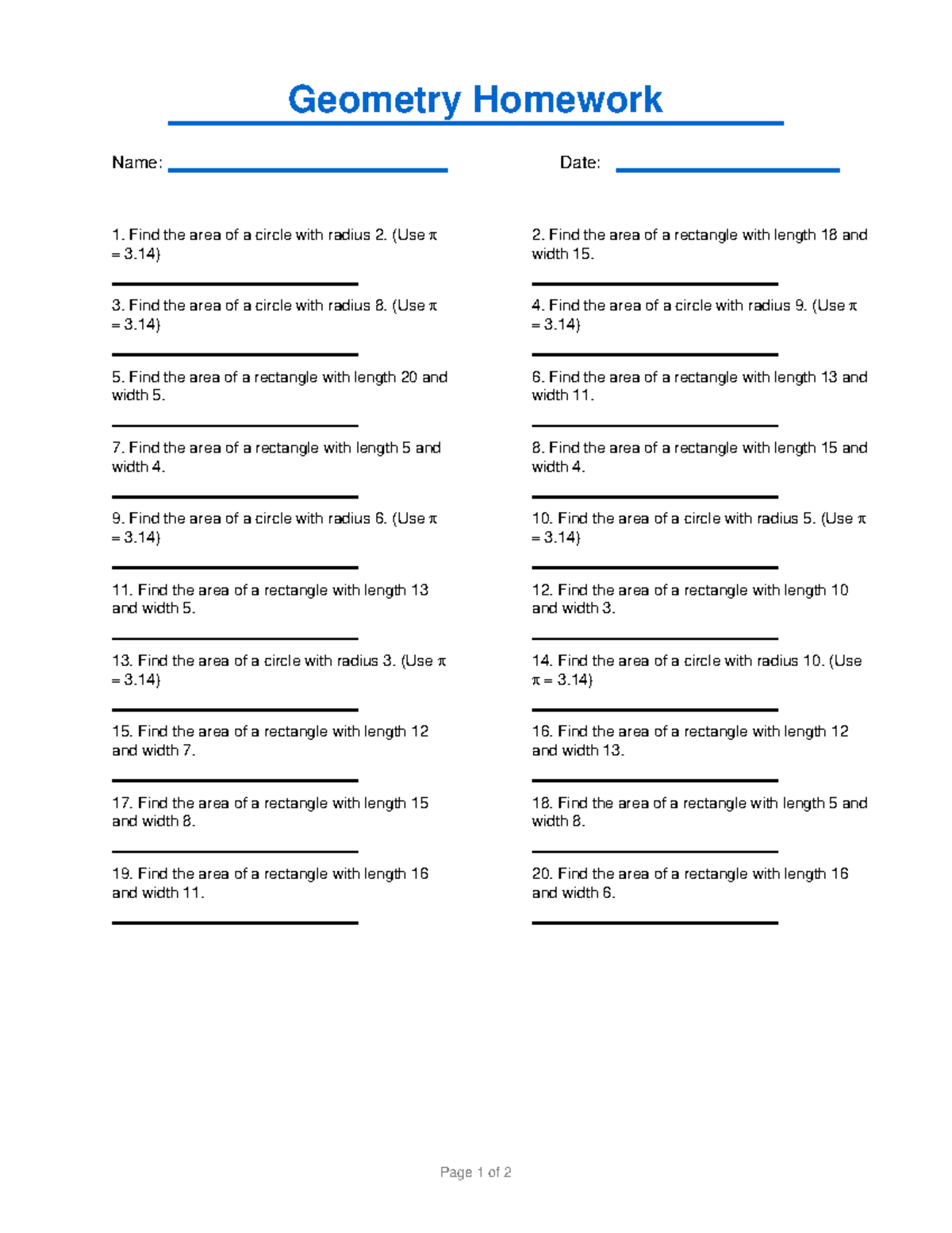 Geometry Homework 3: Area Calculations and Word Problems - Studocu