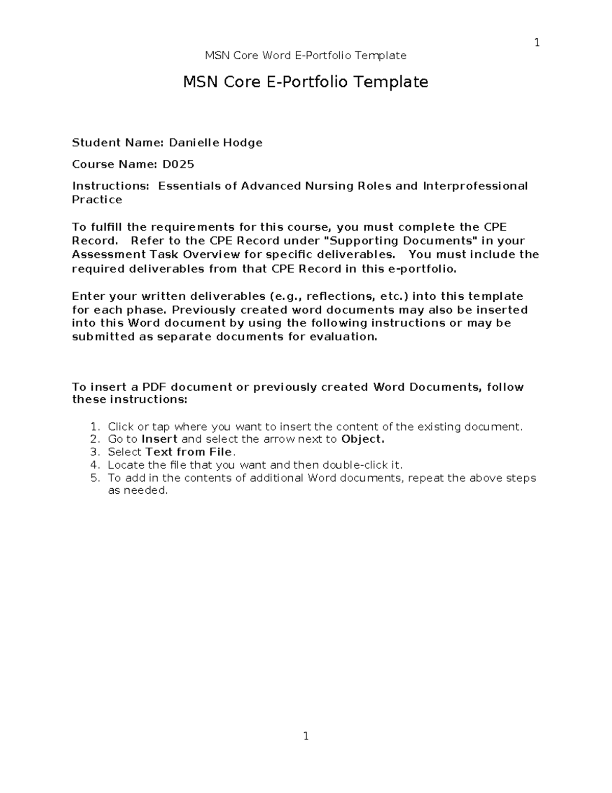 MSN Core E-Portfolio Template for Advanced Nursing Roles (D025) - Studocu