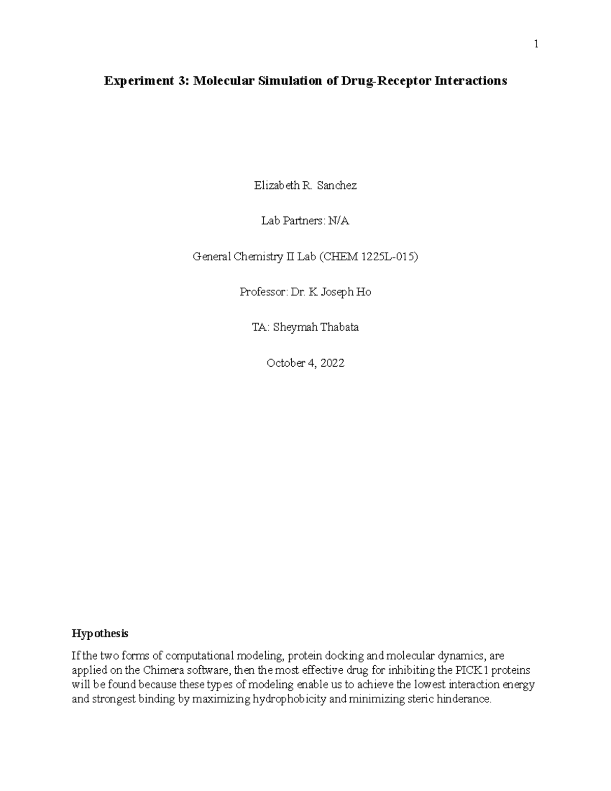 Pre-Lab Report 3: Molecular Simulation in CHEM 1225L-015 Lab - Studocu