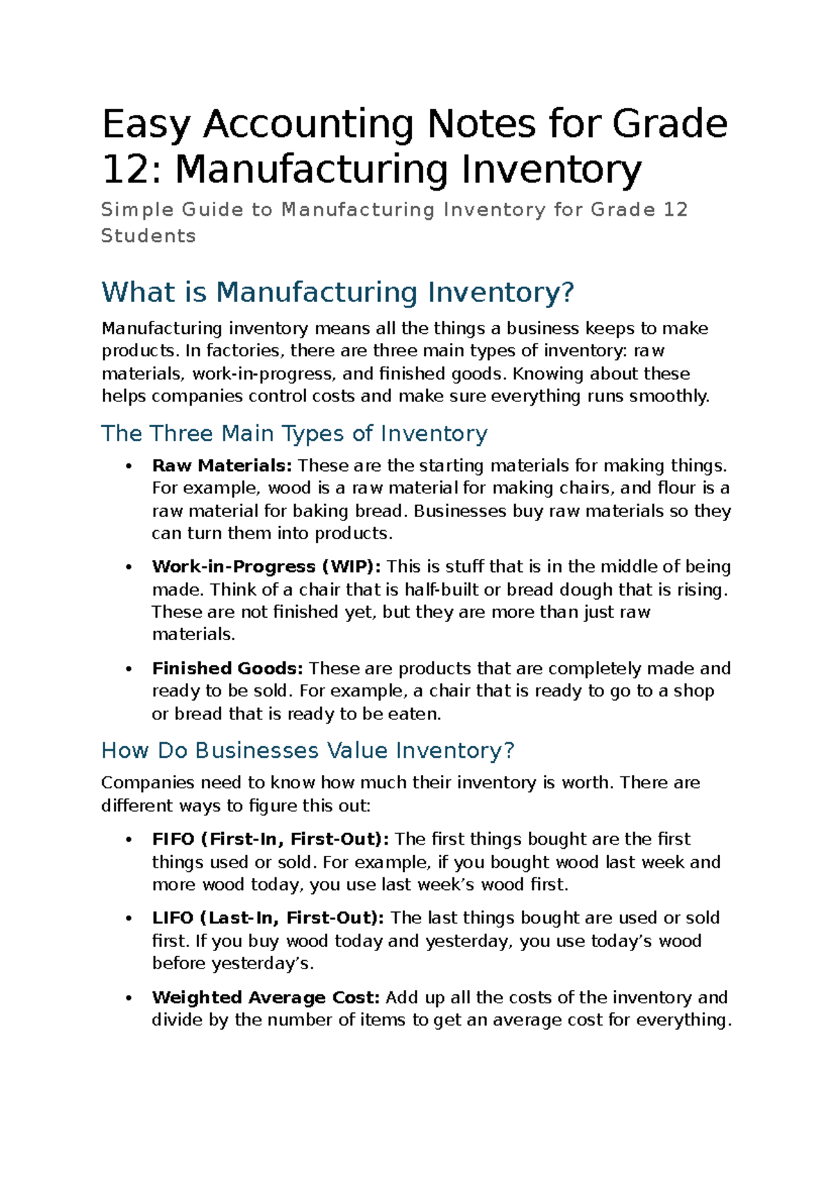 Grade 12 Accounting: Manufacturing Inventory Notes Guide - Studocu