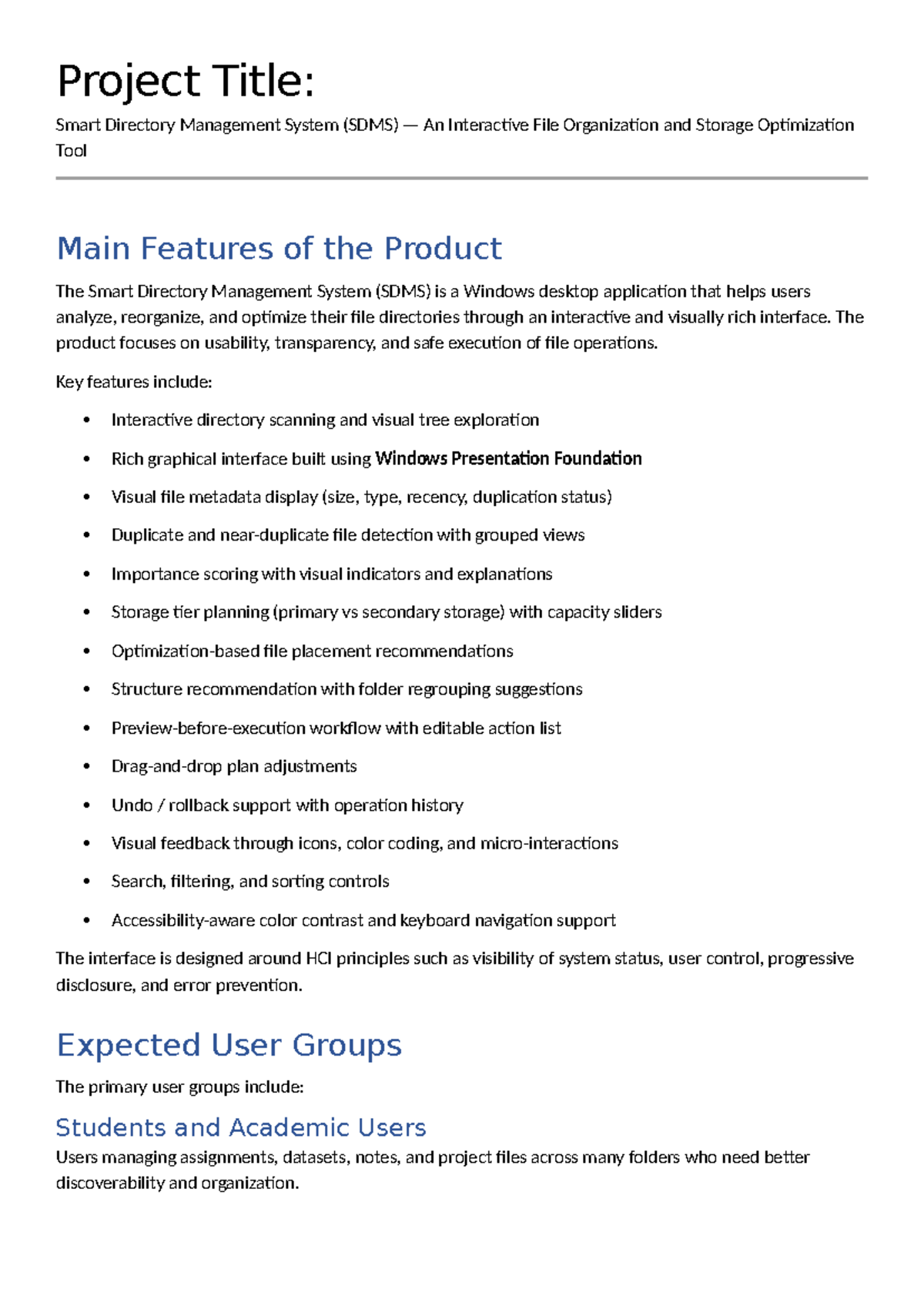 HCI Project Proposal: Smart Directory Management System (SDMS) - Studocu