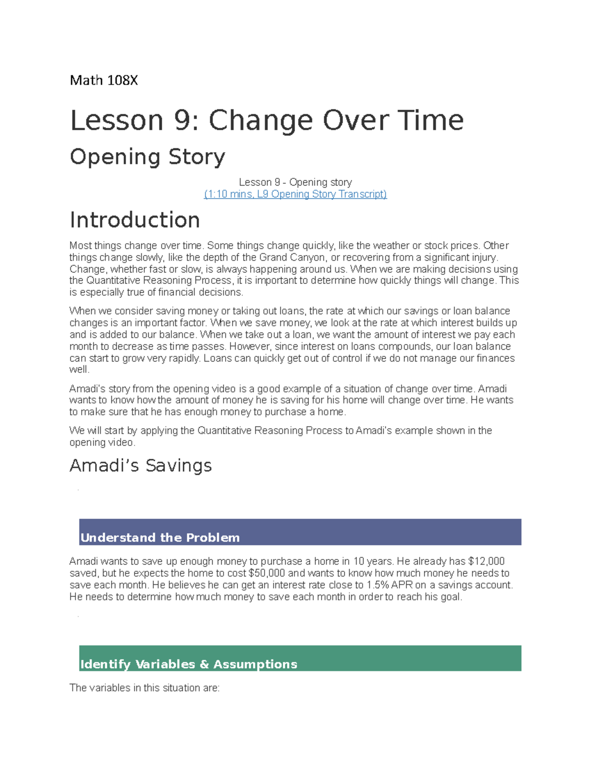 Math 108X Lesson 9: Understanding Change Over Time in Savings - Studocu