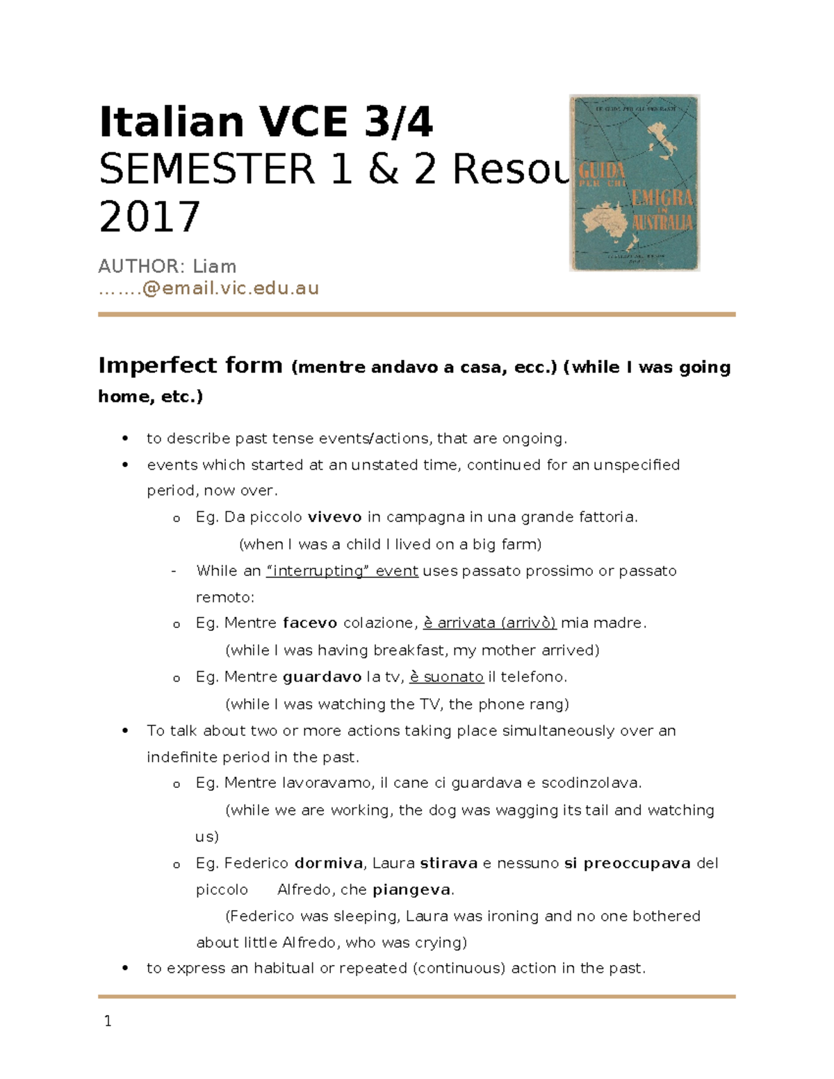 Italian VCE 3/4 Grammar: Comprehensive Guide to Verb Tenses - Studocu