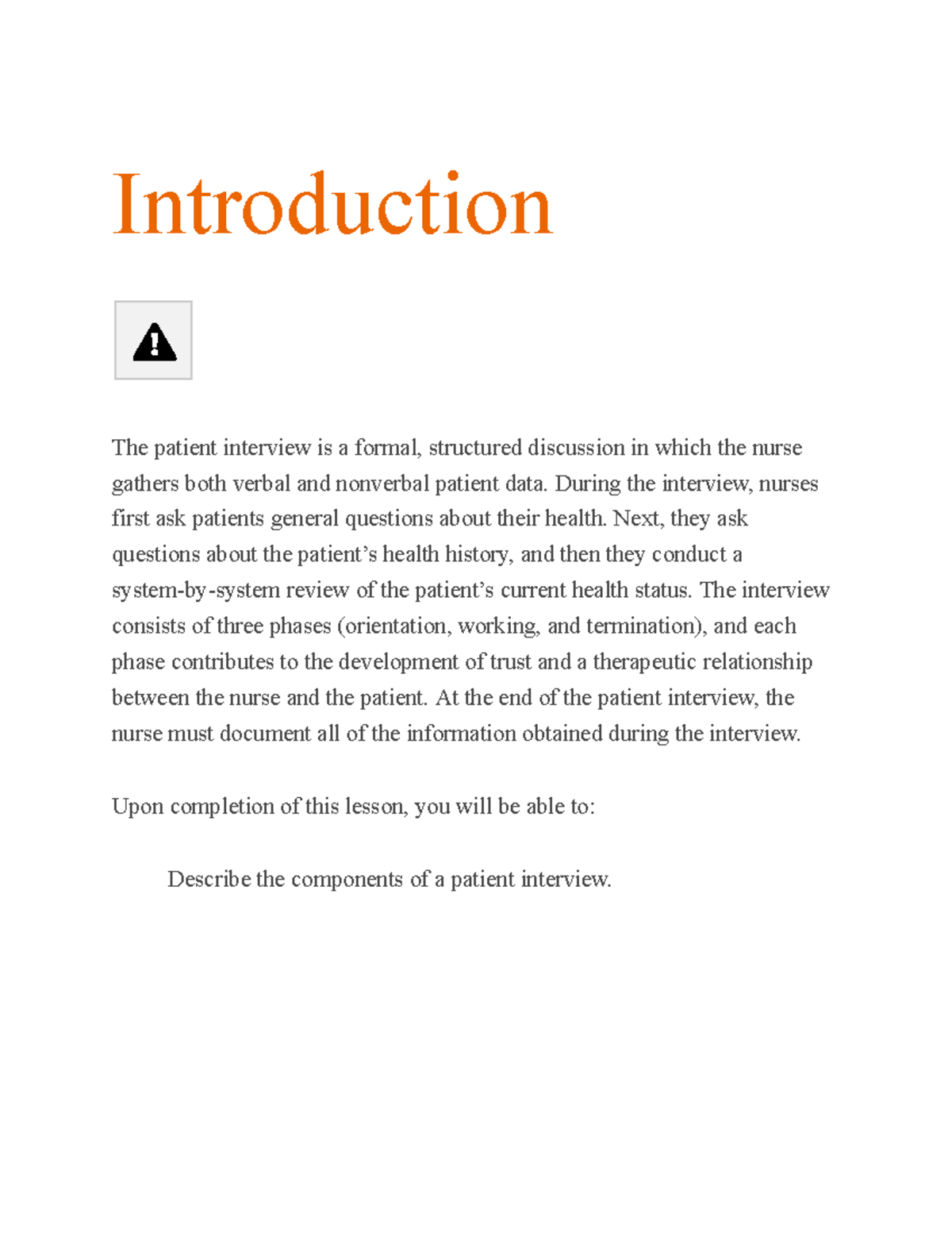 NUR 305: Nursing Assessment - Patient Interview & Health History Guide ...