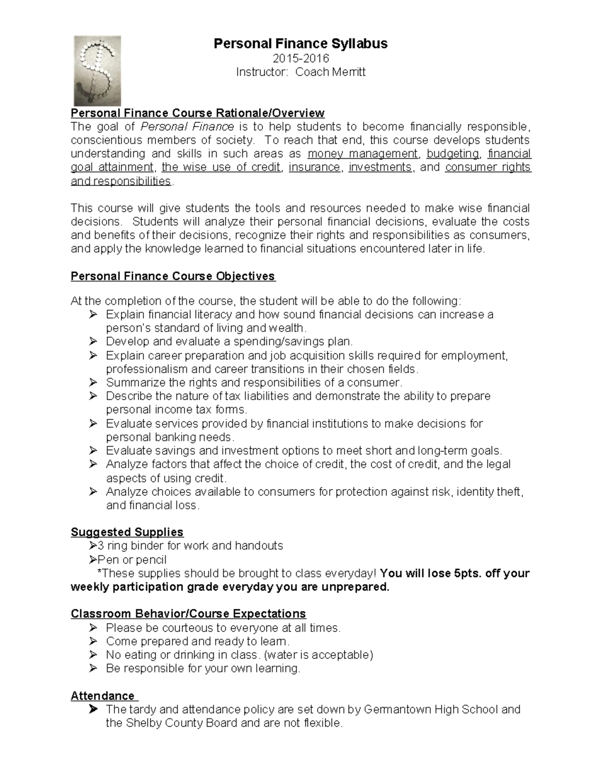 280046216 Personal Finance Course Syllabus Overview (2015 and Beyond ...