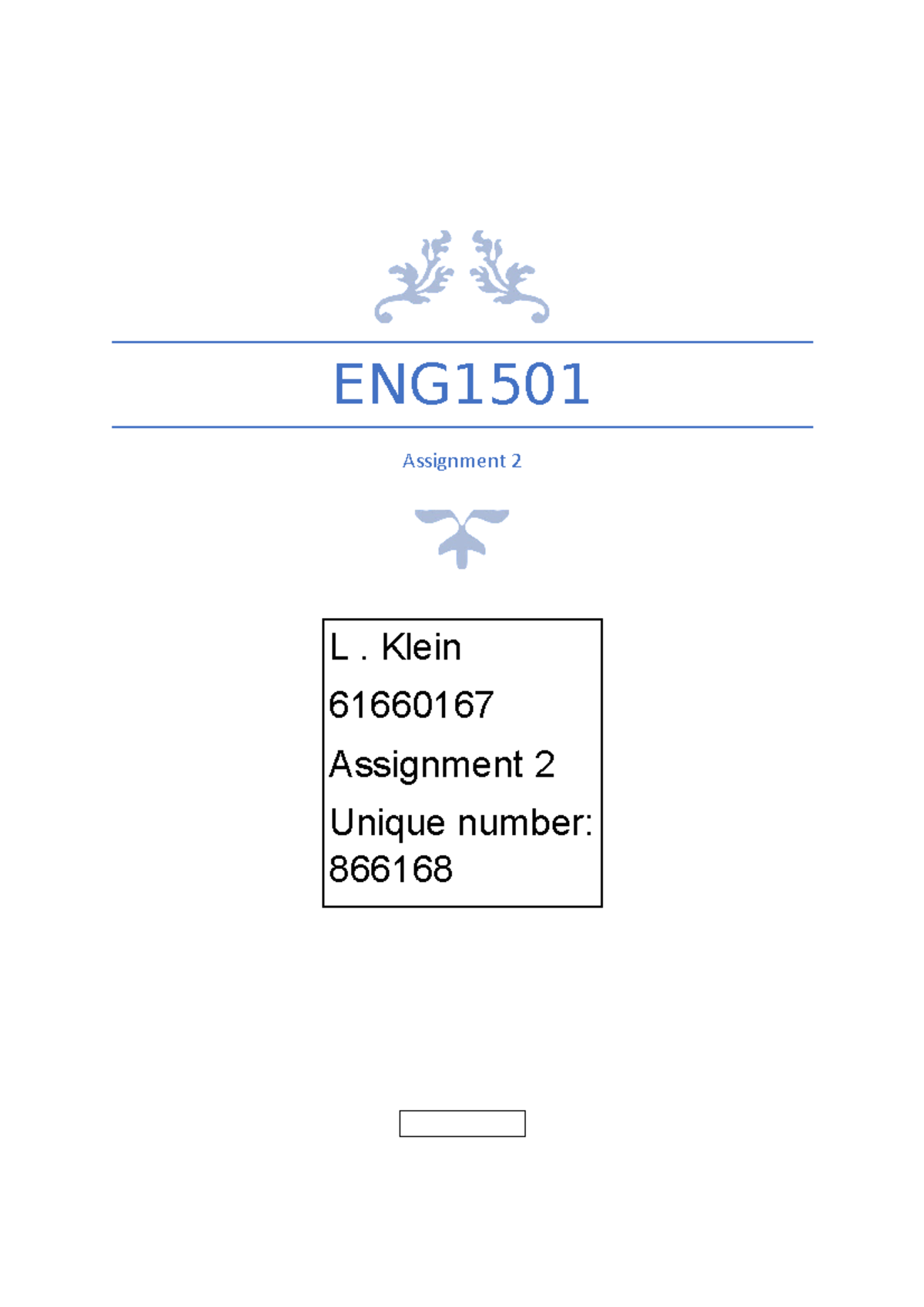 ENG1501 Assignment 2: Short Stories Analysis & Insights (2020) - Studocu
