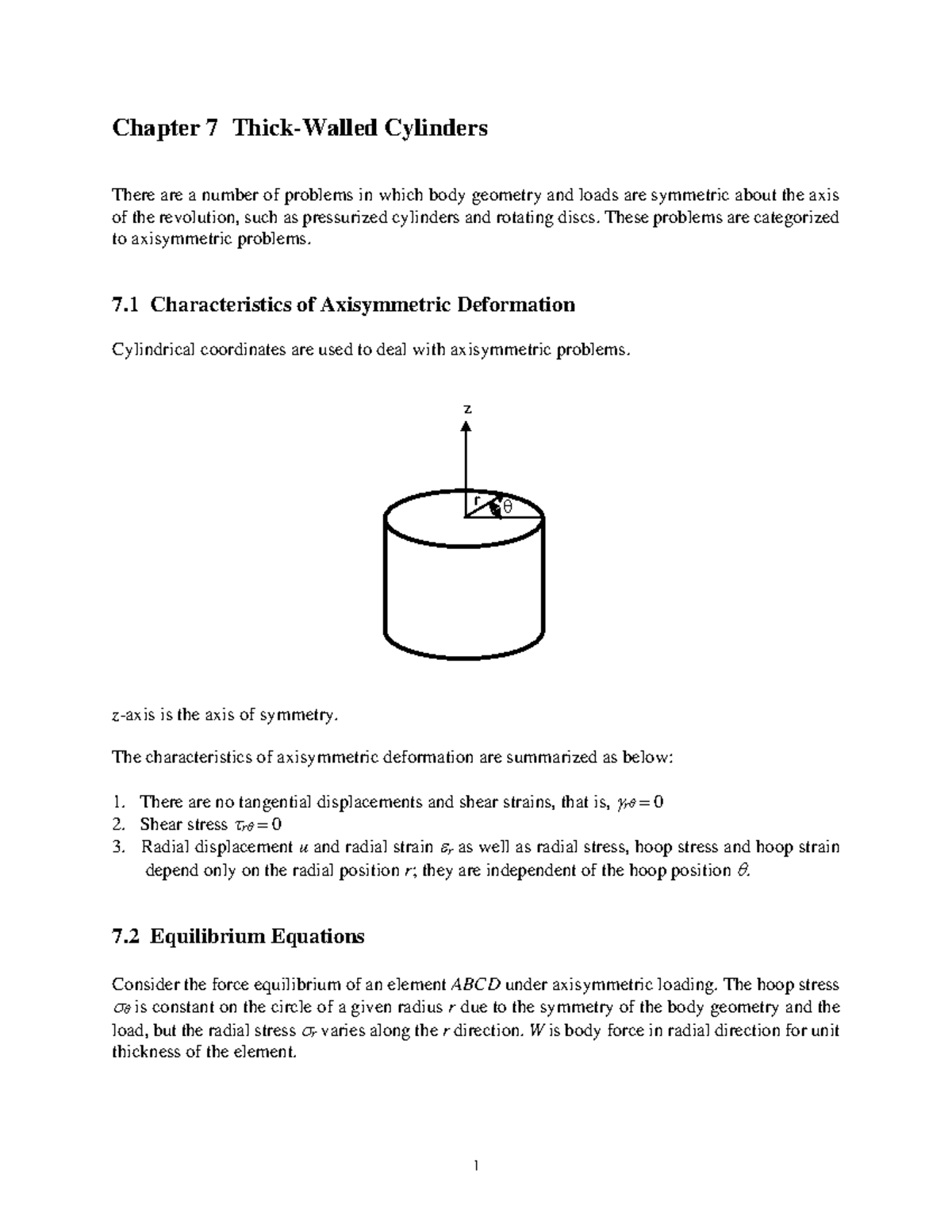 Chapter 7: Axisymmetric Problems in Cylinders - Notes - Studocu