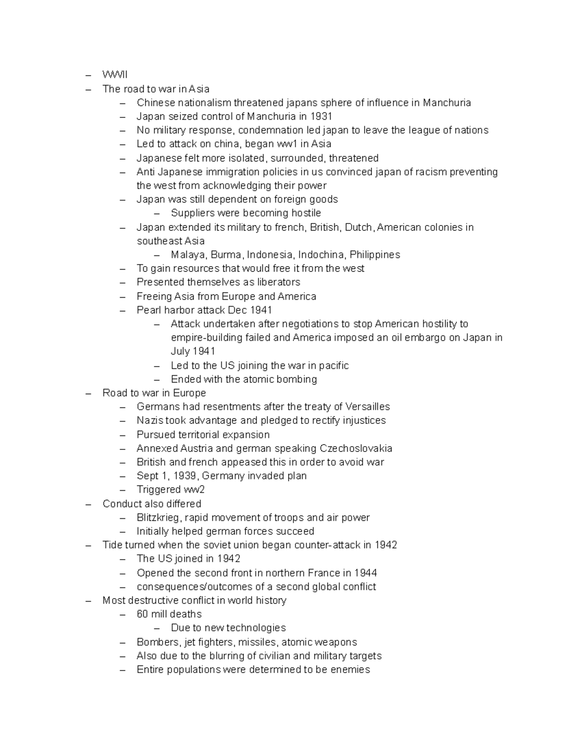 Chapter 12 Notes World - ‒ WWII ‒ The road to war in Asia ‒ Chinese ...