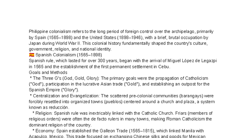 Philcol - Overview of Philippine Colonialism: Spain & U.S. - Studocu