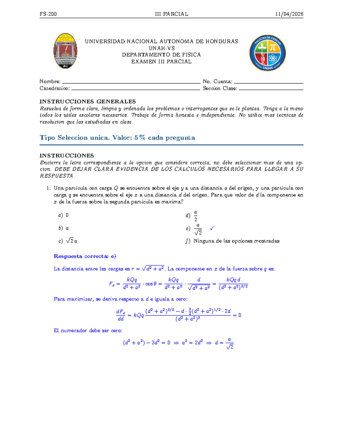 Pauta Examen Parcial FS200 I PAC 2026 - Física - Studocu