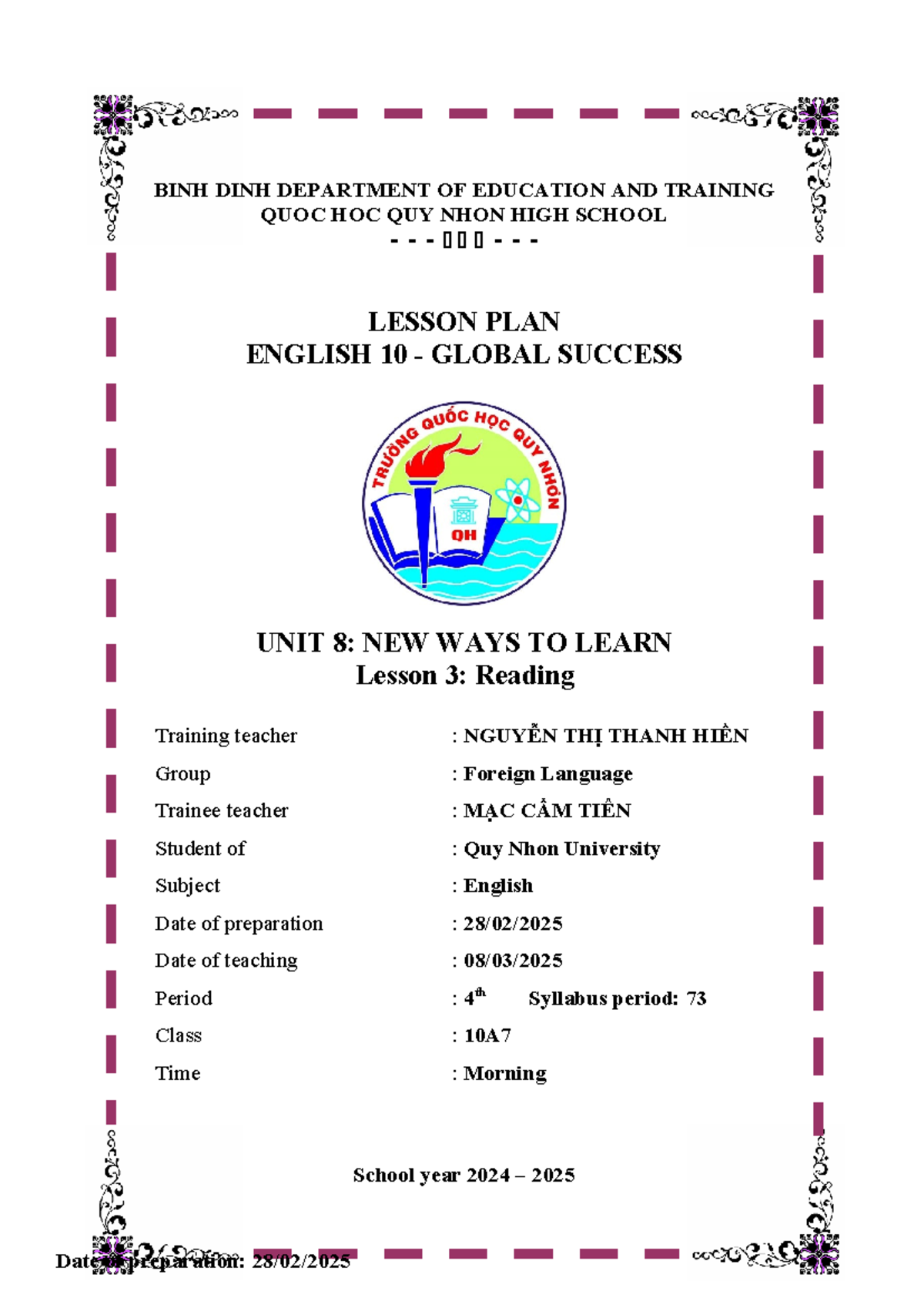 Unit 8: New Ways to Learn - English 10 Reading Lesson Plan - Studocu