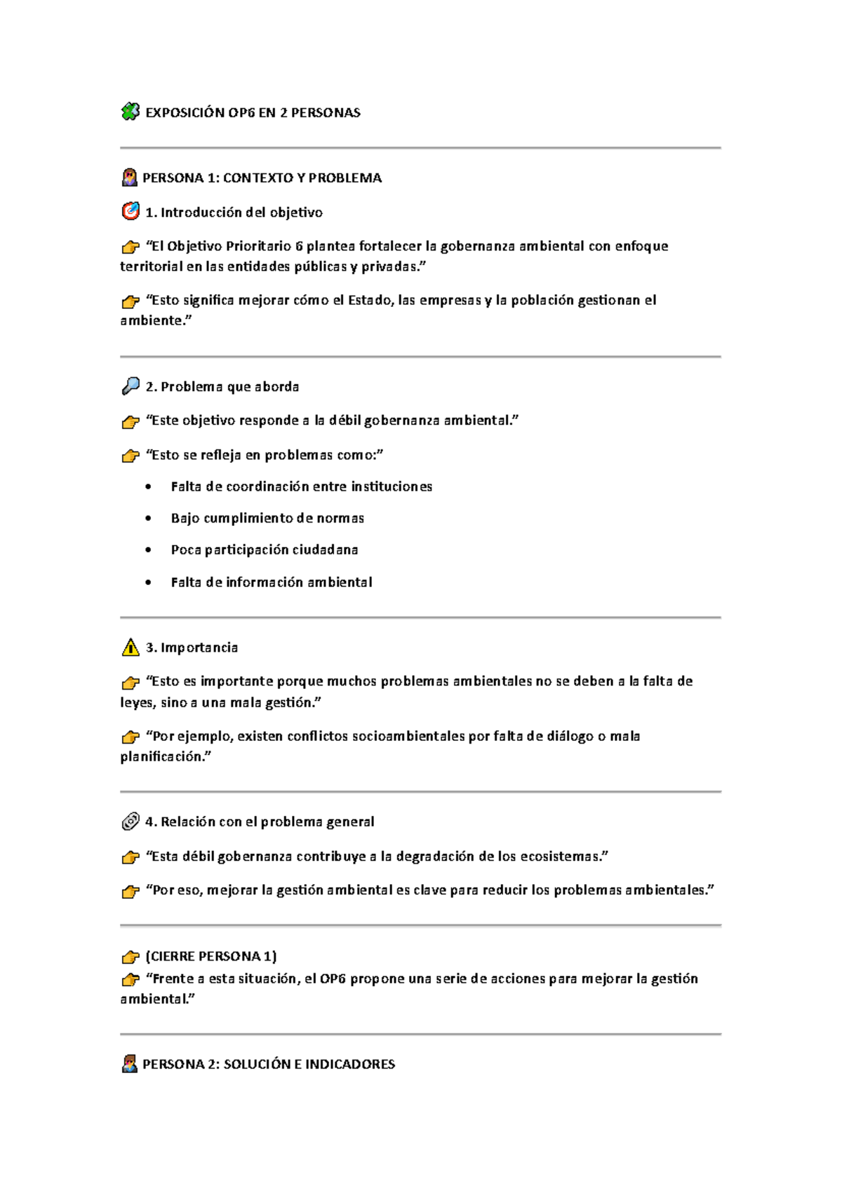 OP6: Gobernanza Ambiental y Estrategias de Mejora en 2 Personas - Studocu