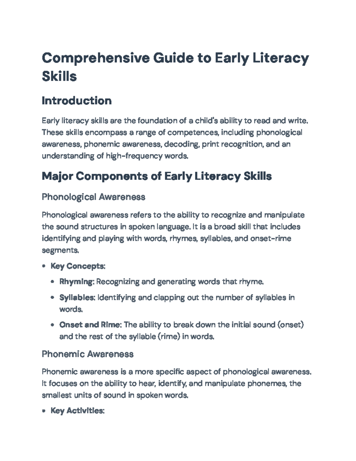 Comprehensive Guide to Early Literacy Skills Development ...