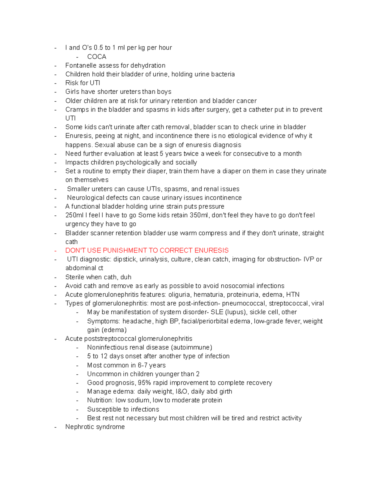 Week 4 PEDS: Study Material on Pediatric Urinary Issues and Management ...
