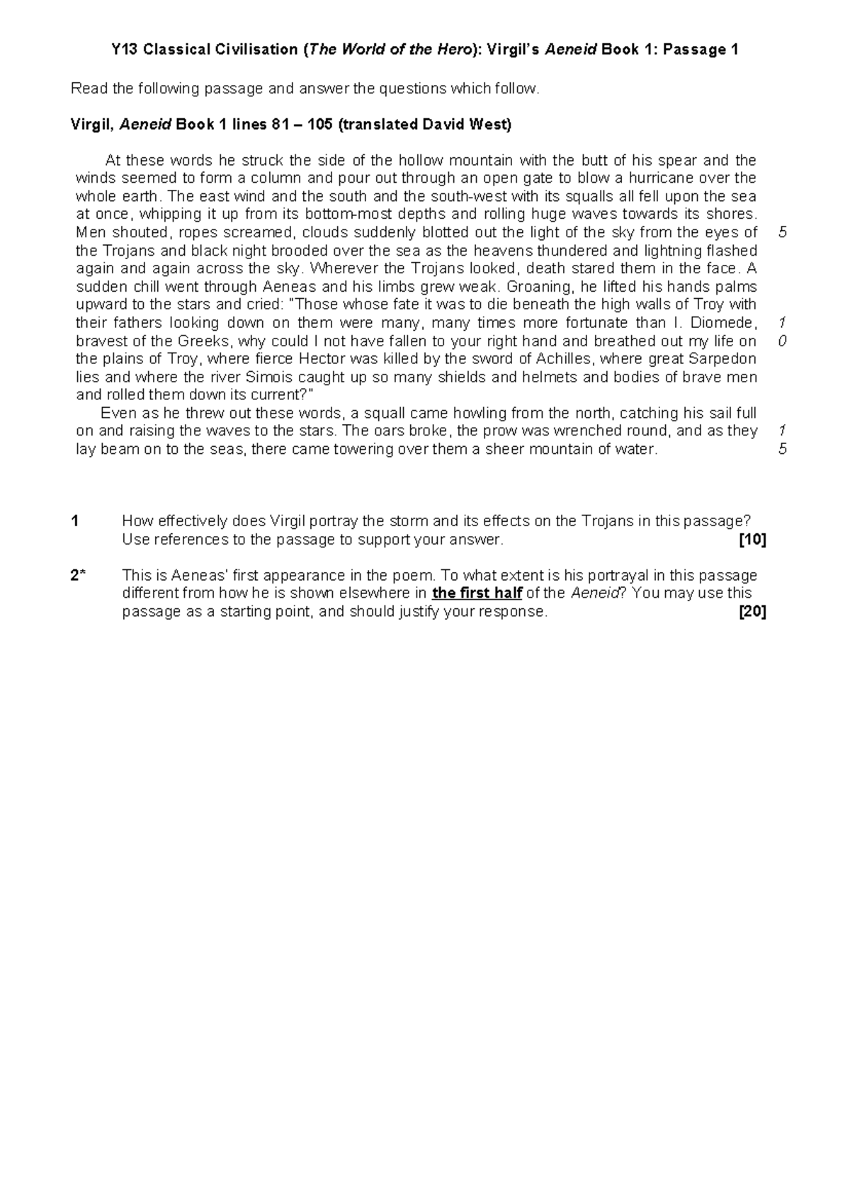 Aeneid 10 & 20 Mark Essay Practice Questions - Key Passages Analysis ...