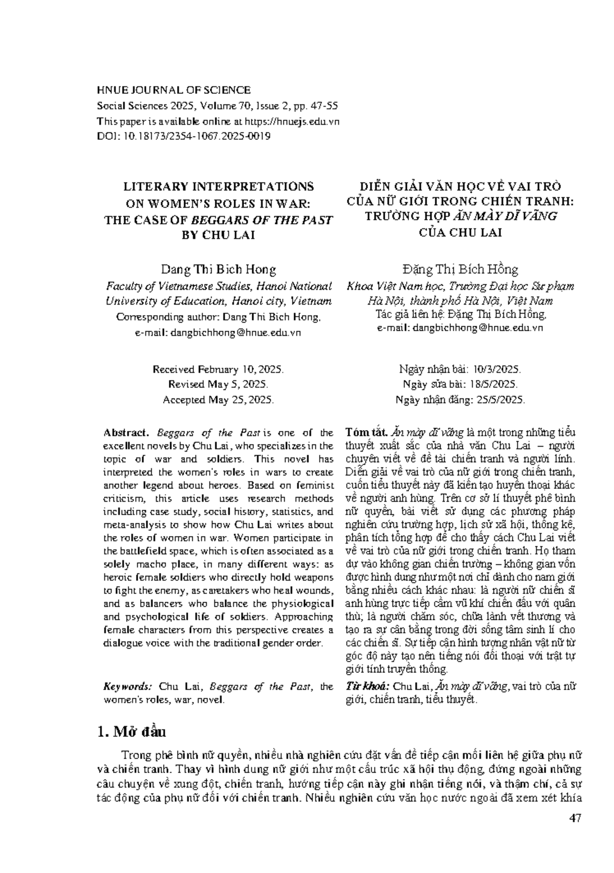 HNUE 2025: Literary Interpretations of Women's Roles in War - Chu Lai's ...