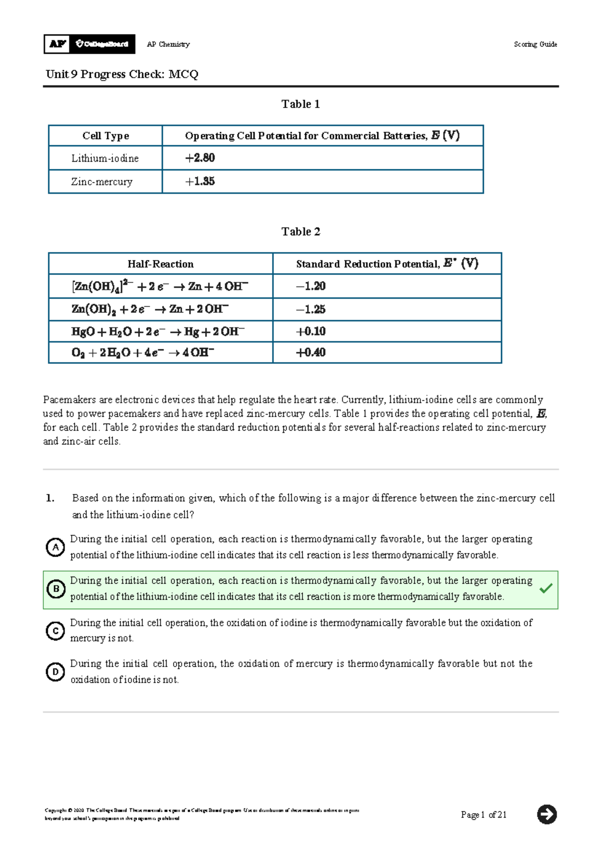 Unit 9 AP Chem Progress Check: MCQ Prep for Taylor 2 - Studocu