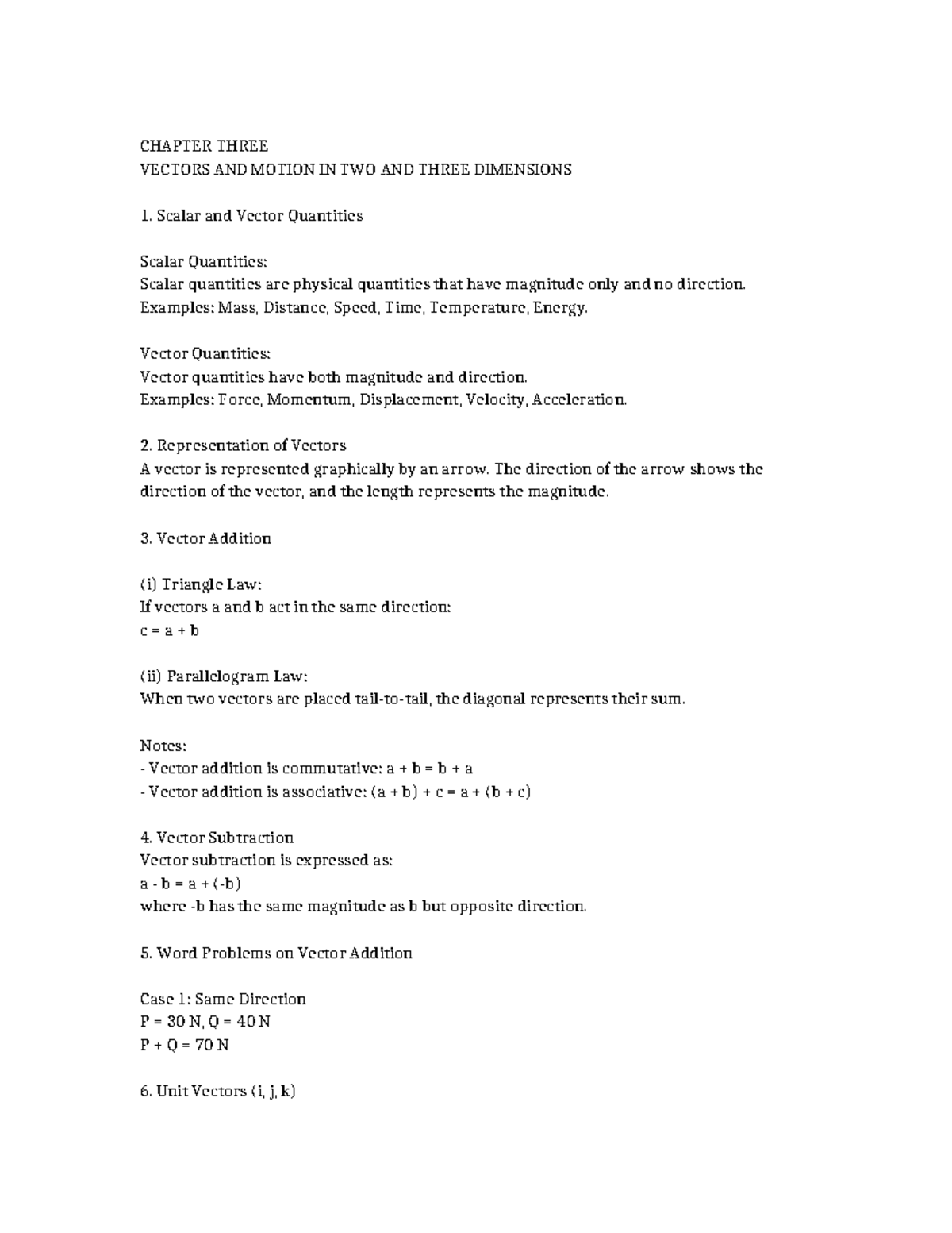 CHAPTER 3: VECTORS & MOTION IN 2D & 3D - Key Concepts & Examples - Studocu
