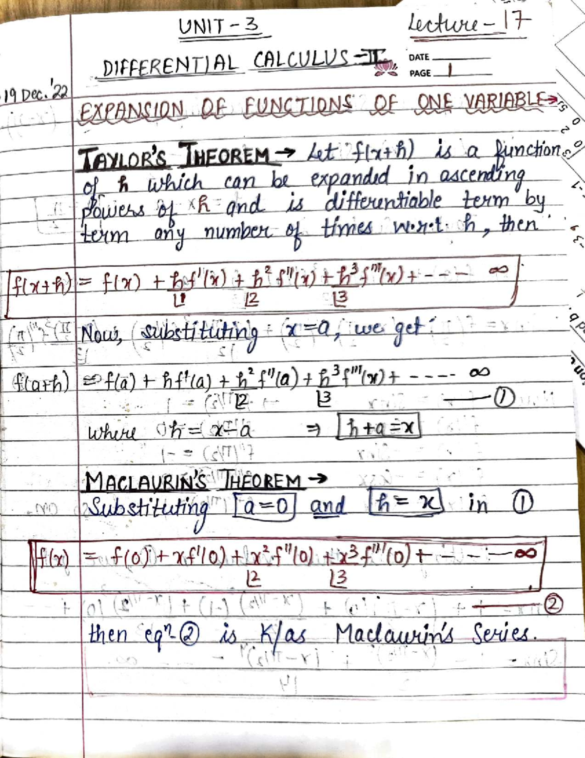 UNIT 3 Lecture 17: Expansion of Functions in Differential Calculus ...