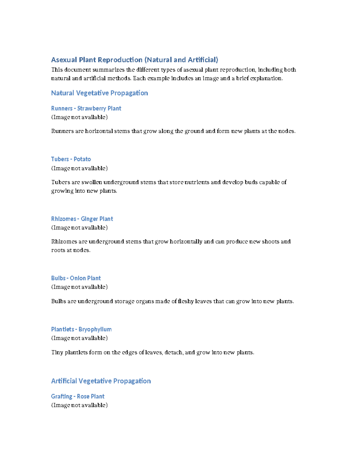 Asexual Plant Reproduction: Natural & Artificial Methods - Studocu