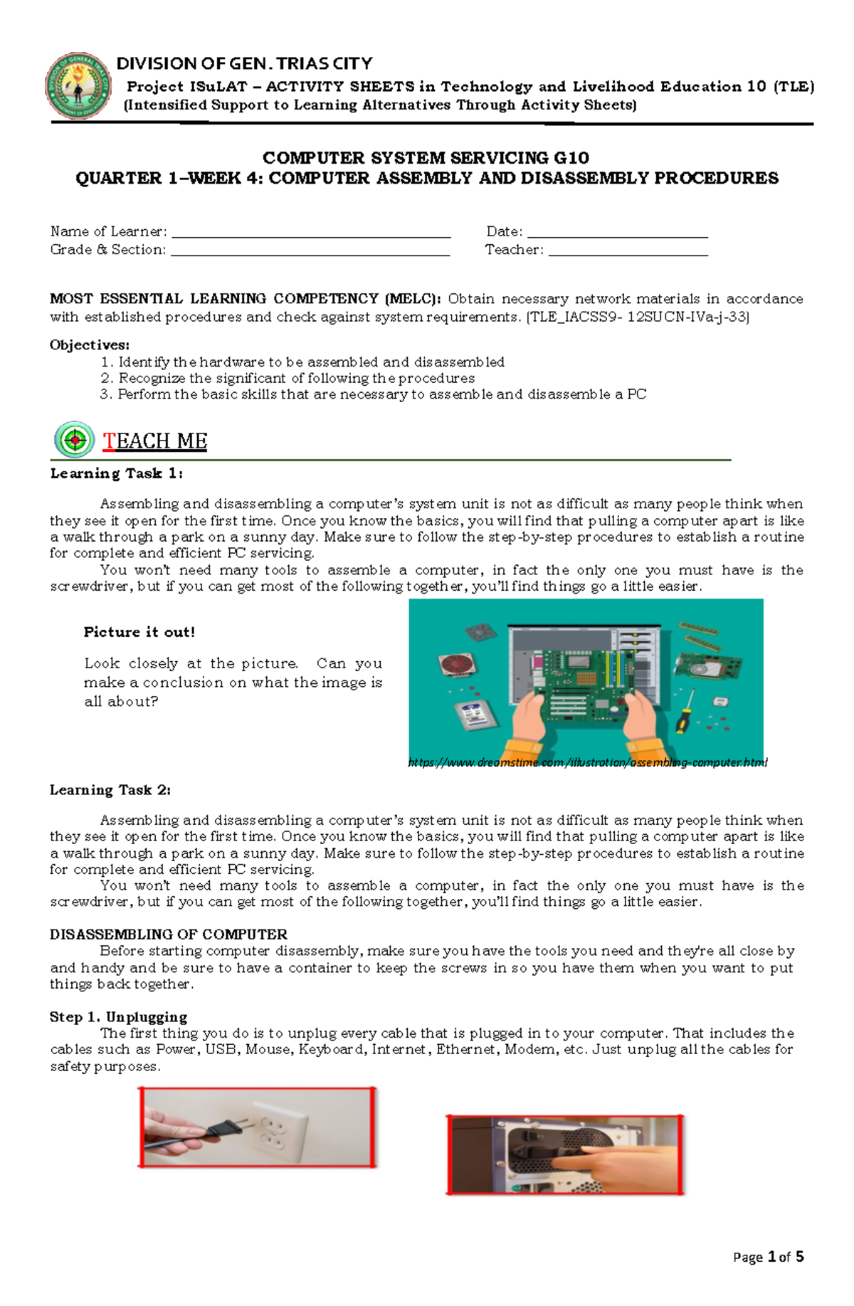 TLE AS CSS 10 Q1 W4 asemble disa - COMPUTER SYSTEM SERVICING G QUARTER ...
