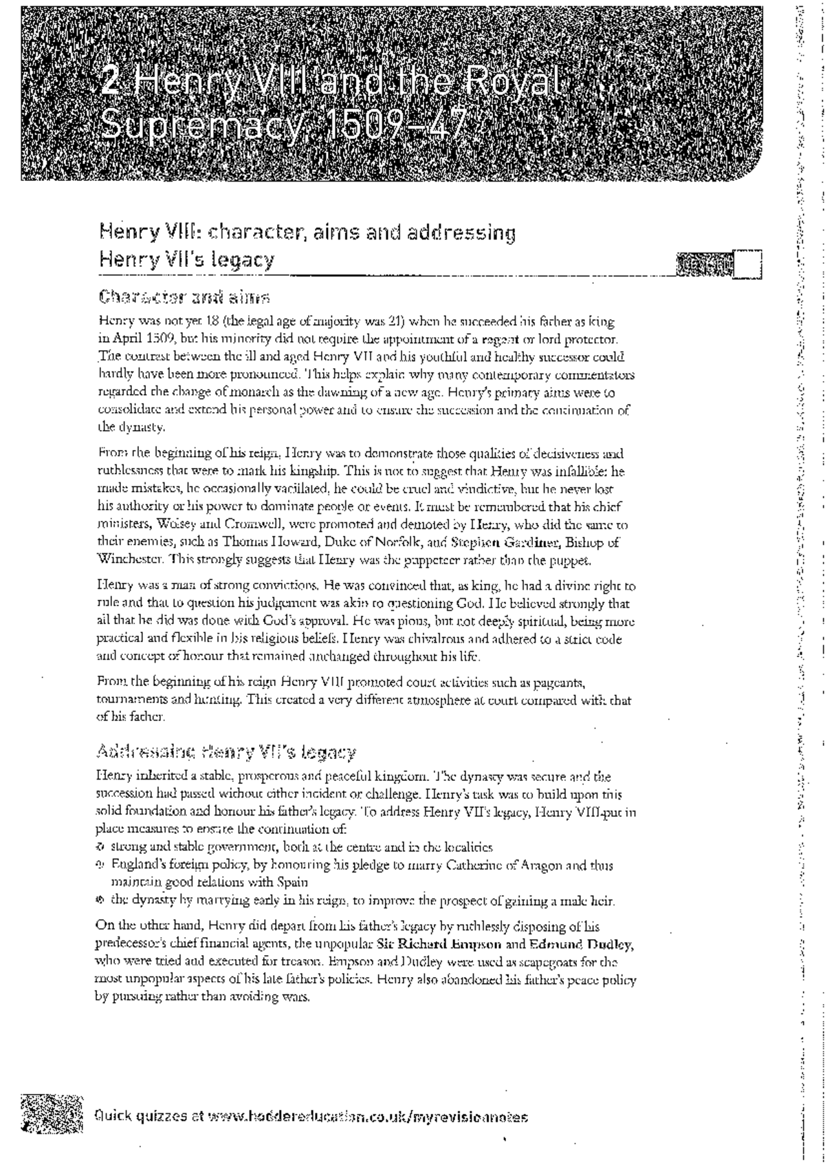 Henry VIII: Character, Aims, and the Royal Supremacy (HIST 201) - Studocu