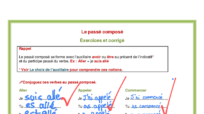 Pratique Passé Composé - Exercices et Corrigés ÉIF UQTR - Studocu