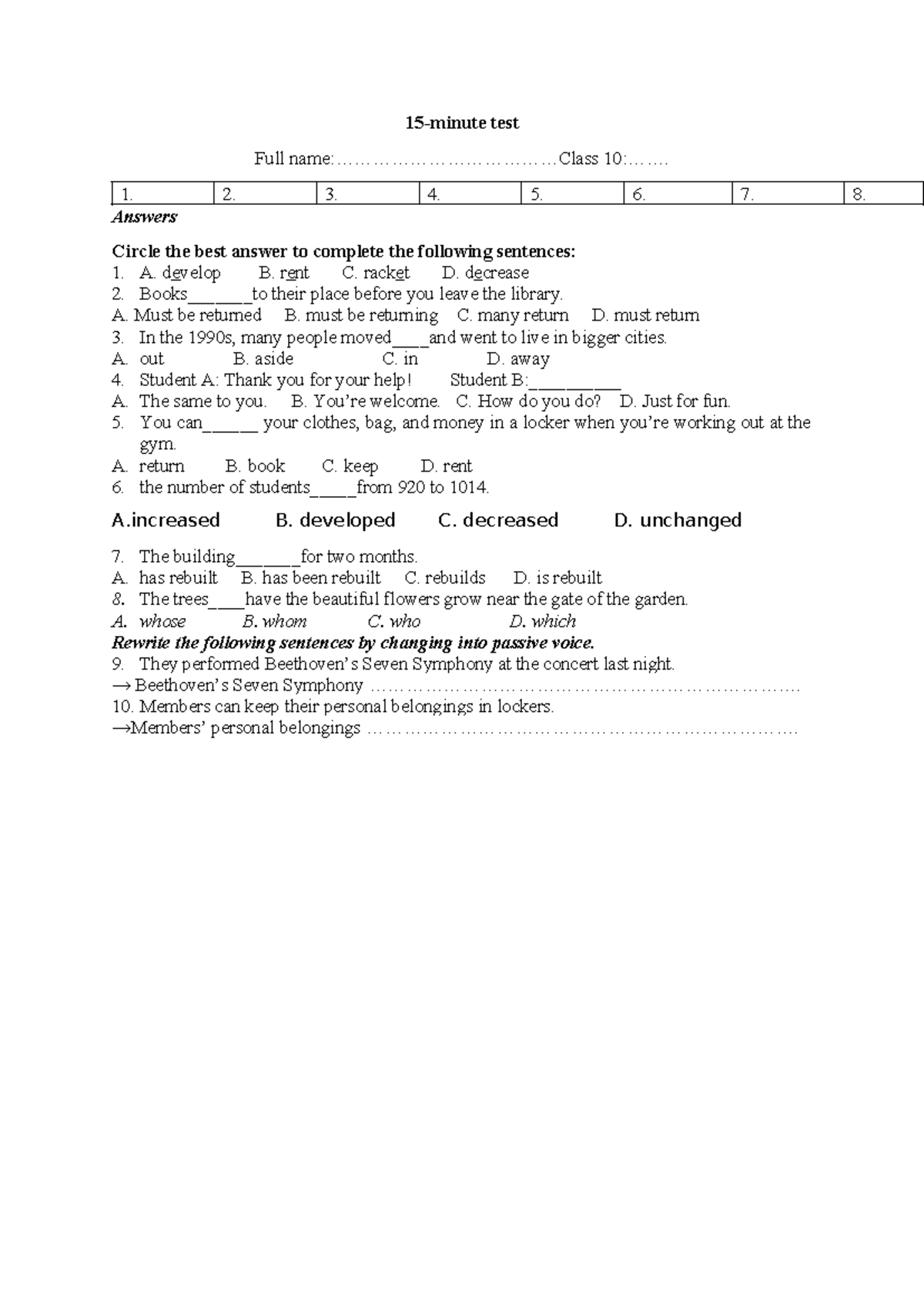 Kiểm Tra - Oki: Full Test Answers and Passive Voice Exercises - Studocu